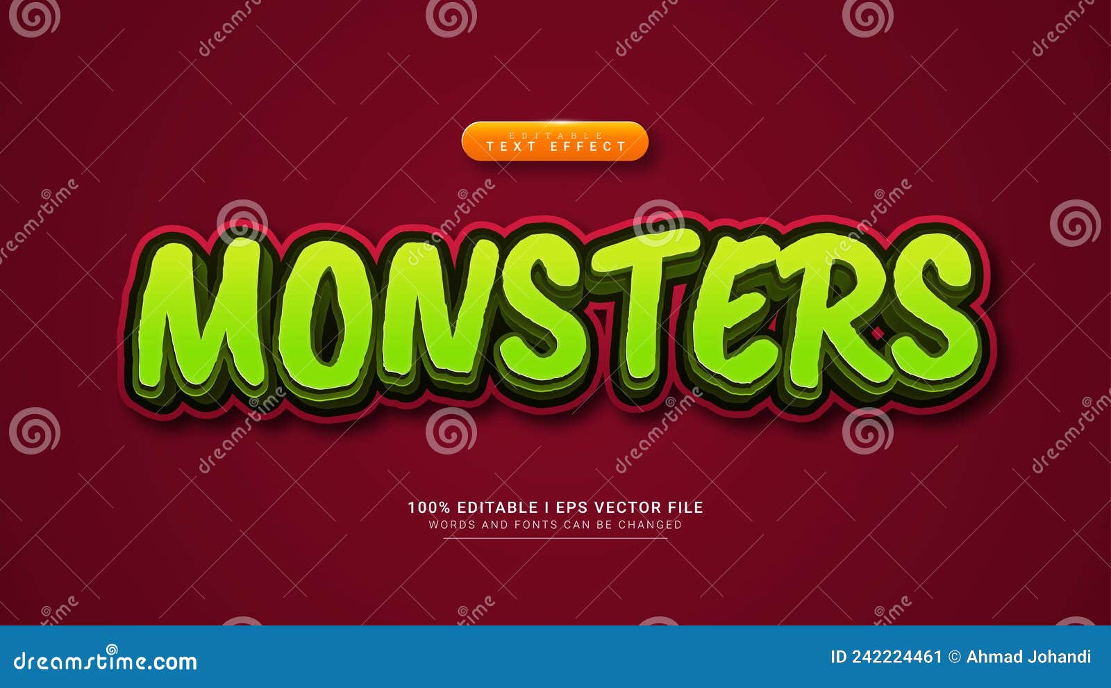 Monsters 3d Text Style Effect Template Stock Vector - Illustration of ...