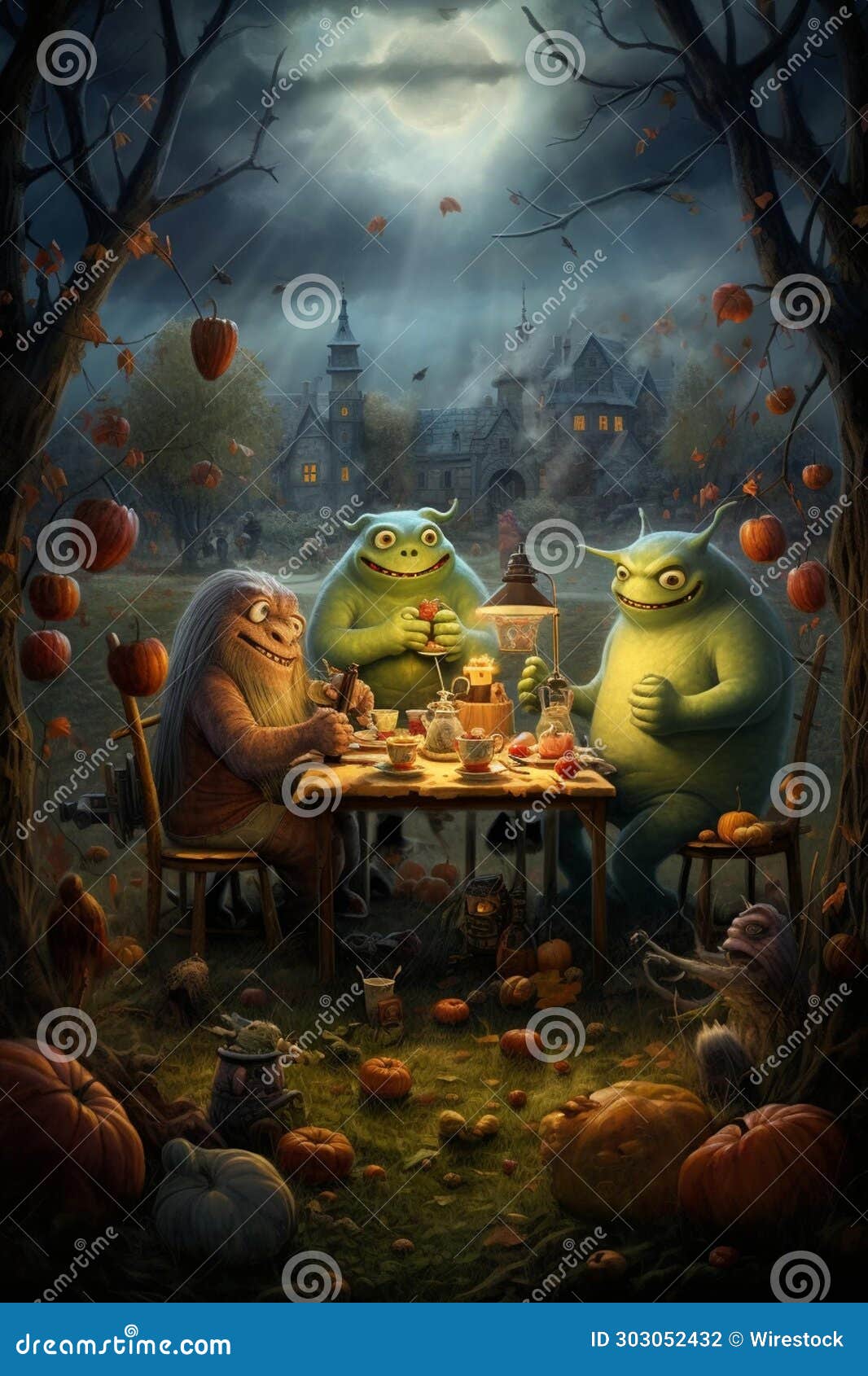 Monsters are Dining at the Table in the Middle of a Night Stock ...