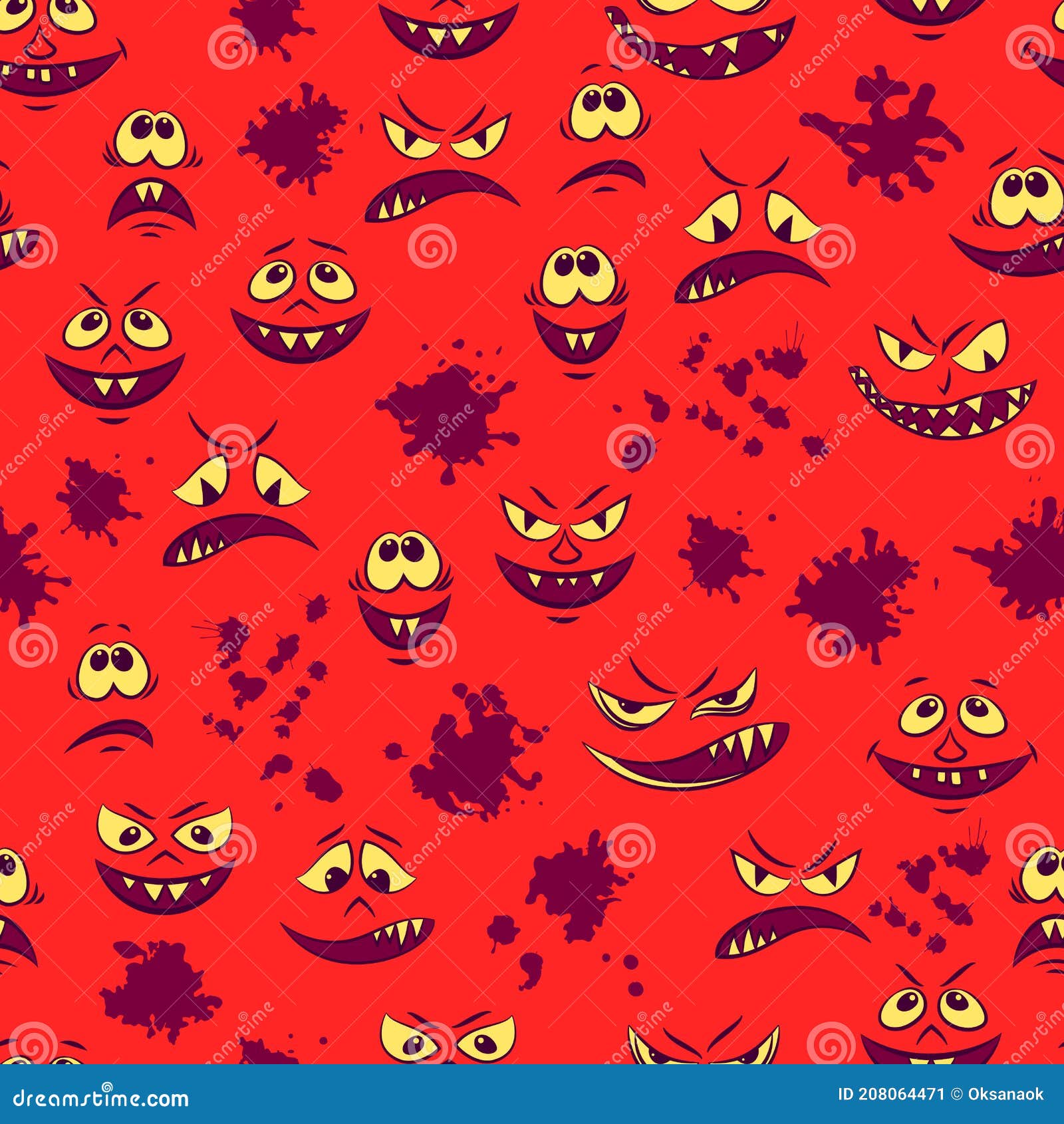 Monsters Faces Seamless stock vector. Illustration of wallpaper - 208064471