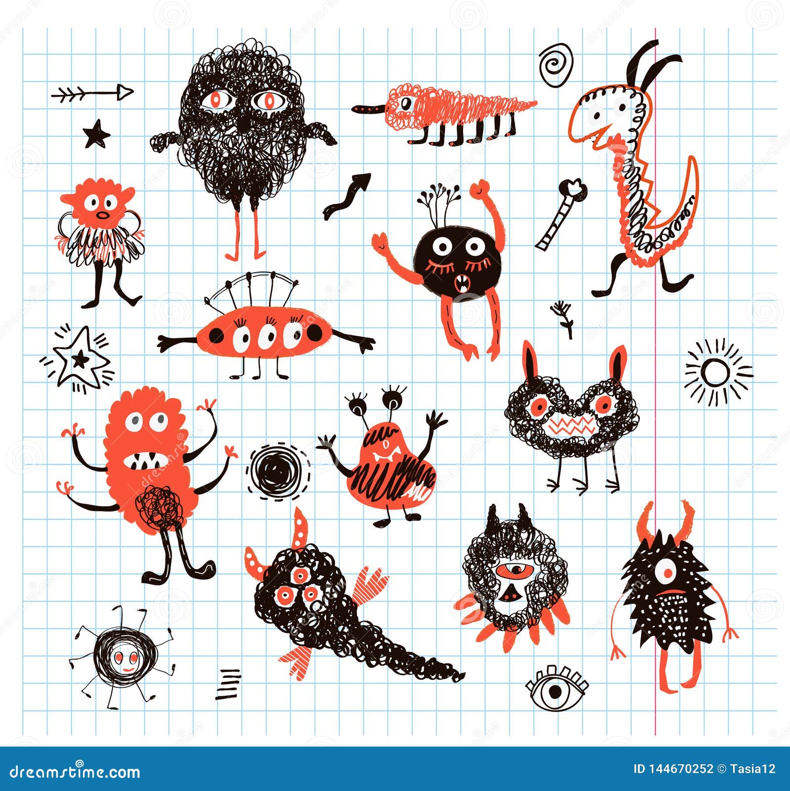 Monsters Funny Collection Doodles, Illustration Stock Illustration ...