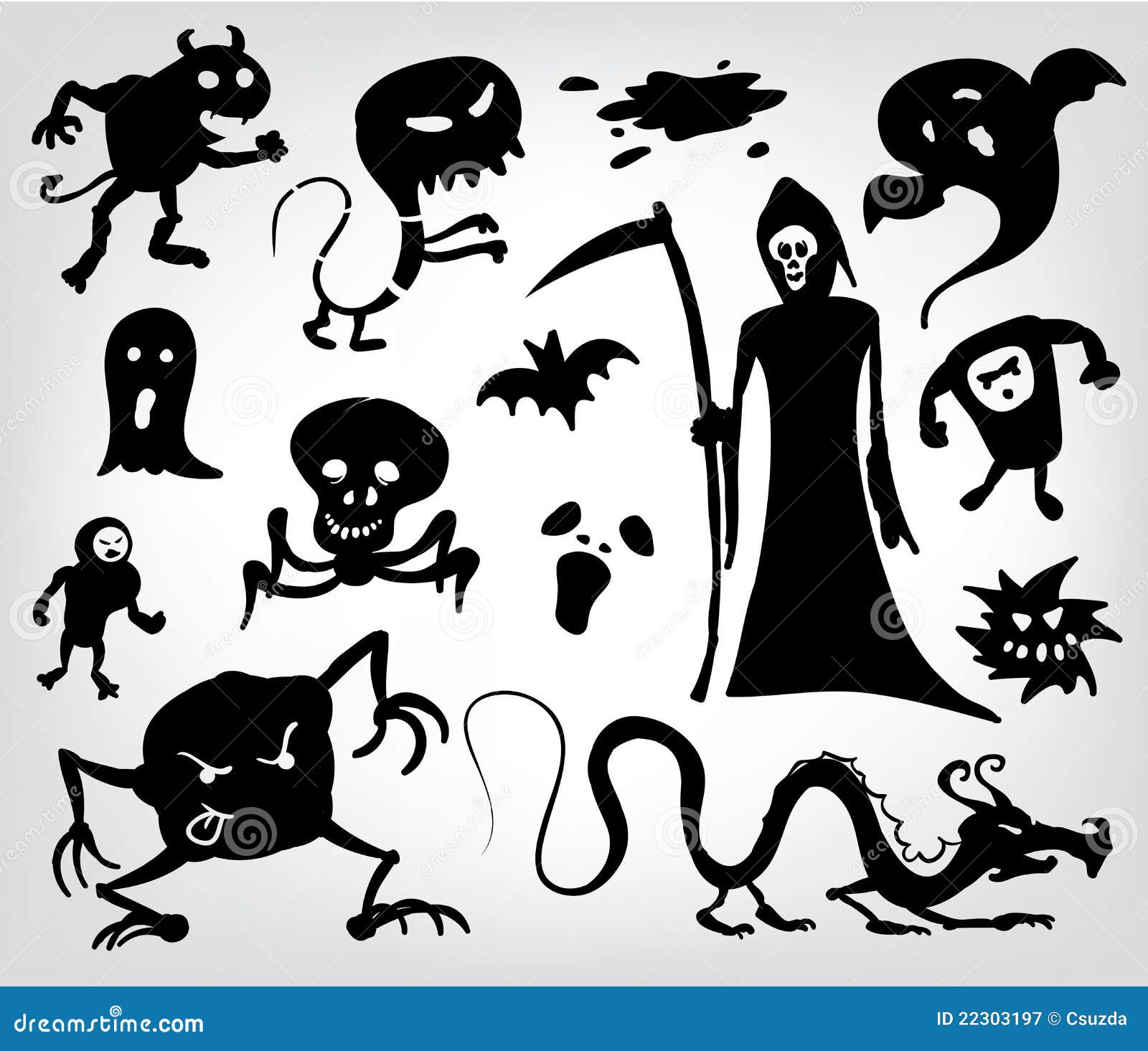 Monsters, Ghosts And The Grim Reaper Cartoon Vector | CartoonDealer.com ...