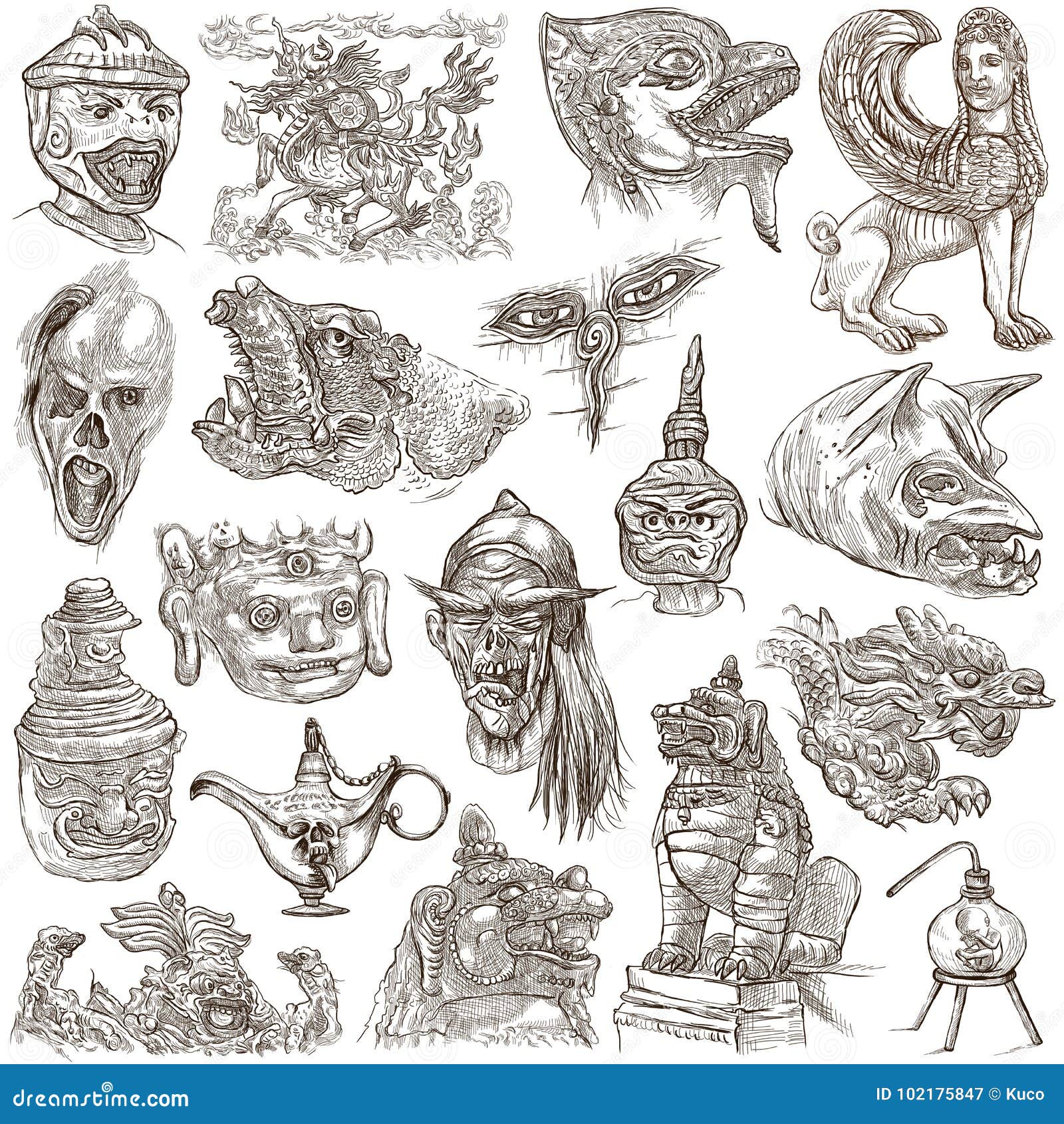 Monsters - an Hand Drawn Collection Stock Illustration - Illustration ...