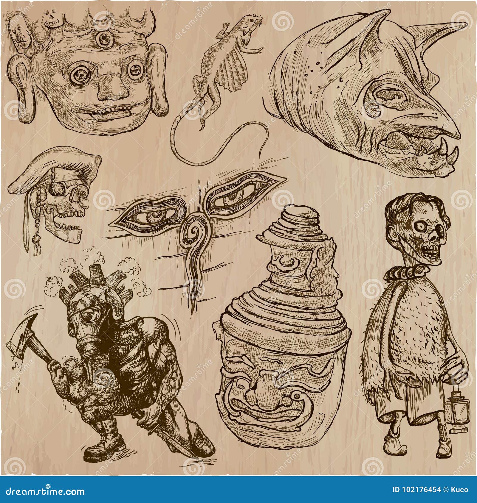 Monsters - an Hand Drawn Vector Collection Stock Vector - Illustration ...