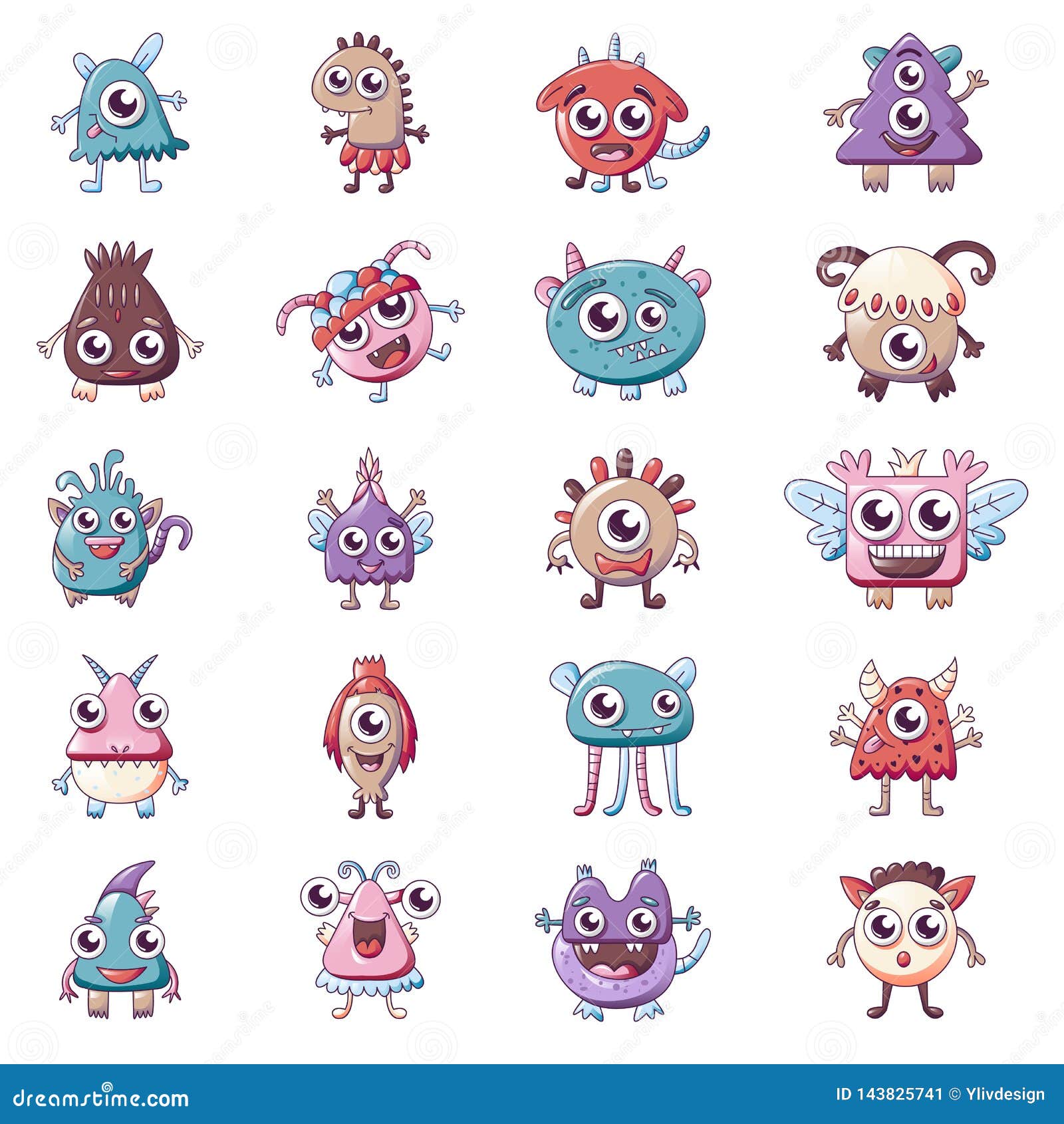 Monsters Icons Set, Cartoon Style Stock Vector - Illustration of alien ...
