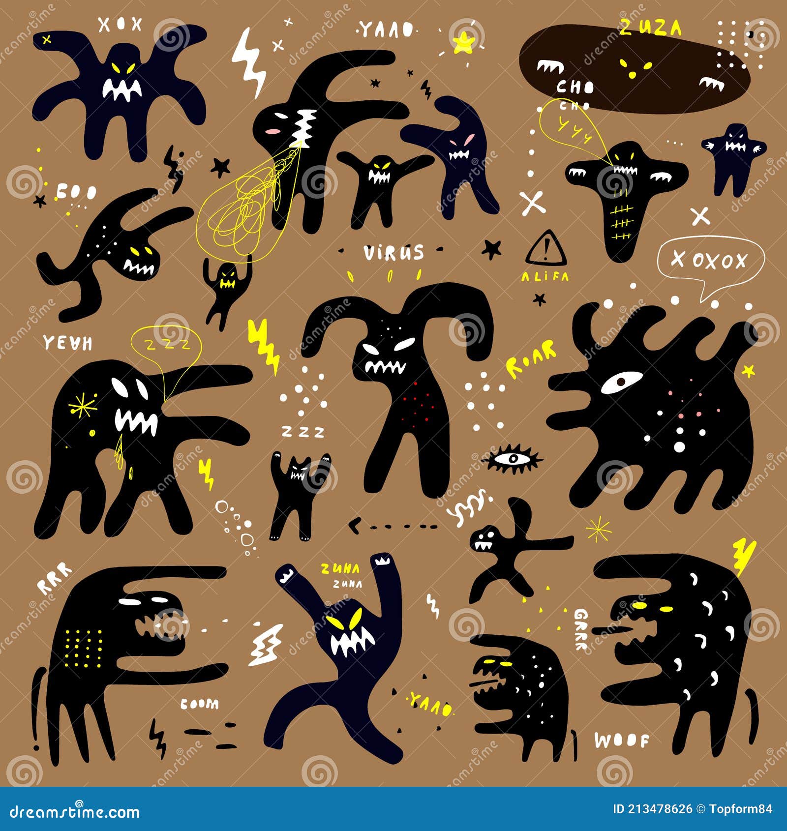Monsters Microbes Graphic Doodle Set, Vector Illustration Stock Vector ...