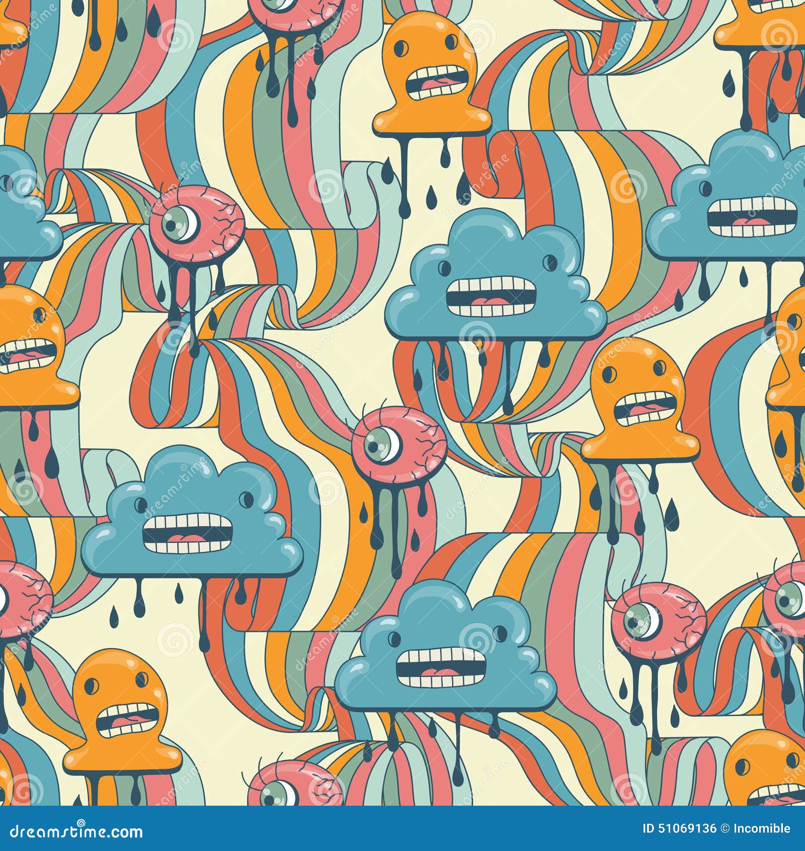 Monsters Modern Seamless Pattern in Retro Style Stock Vector ...