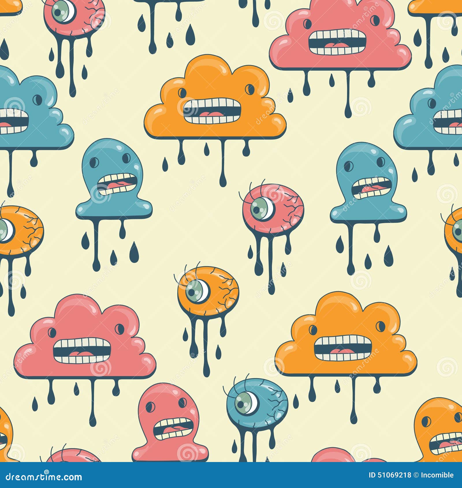 Monsters Modern Seamless Pattern in Retro Style Stock Vector ...