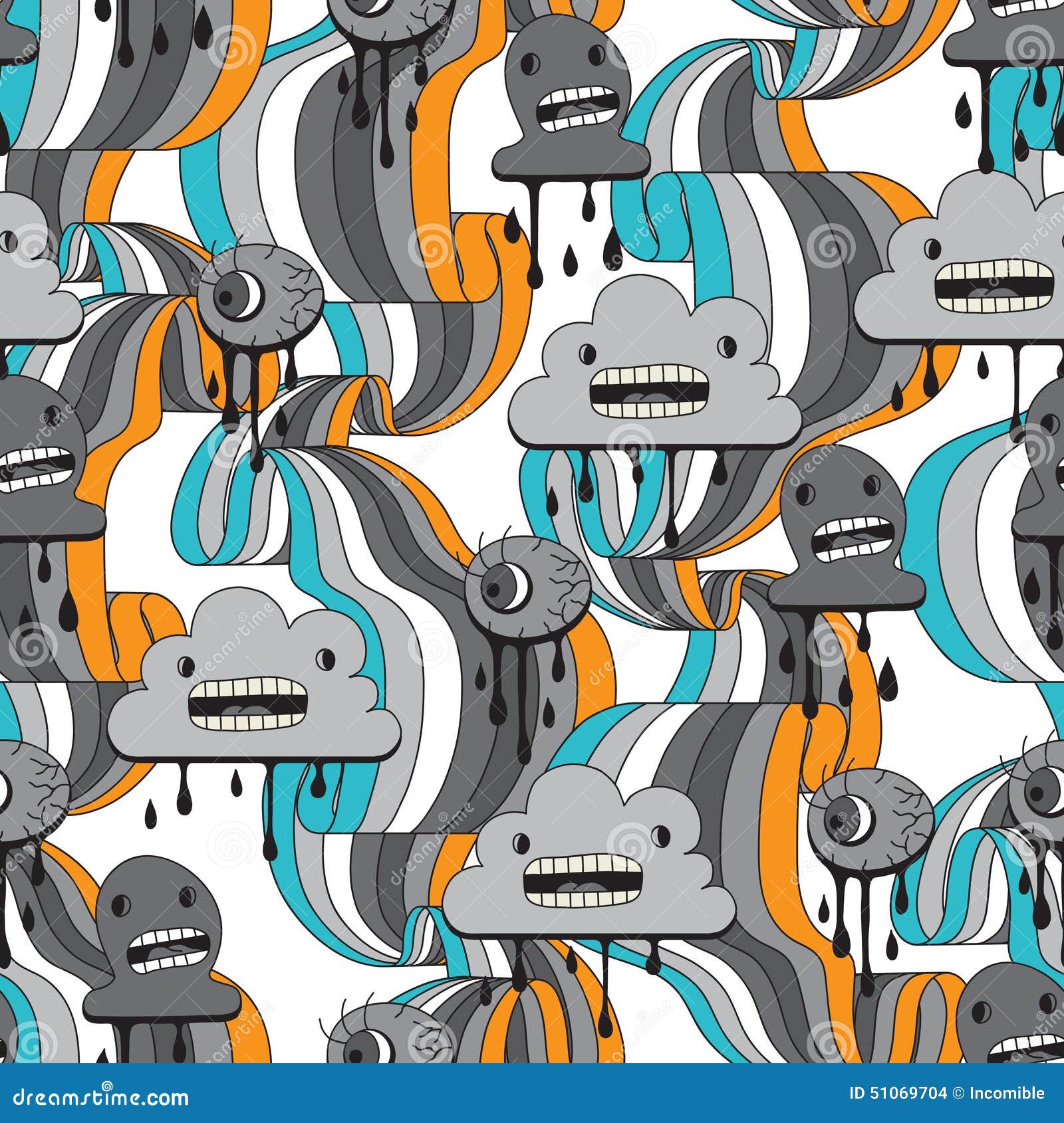 Monsters Modern Seamless Pattern in Retro Style Stock Vector ...