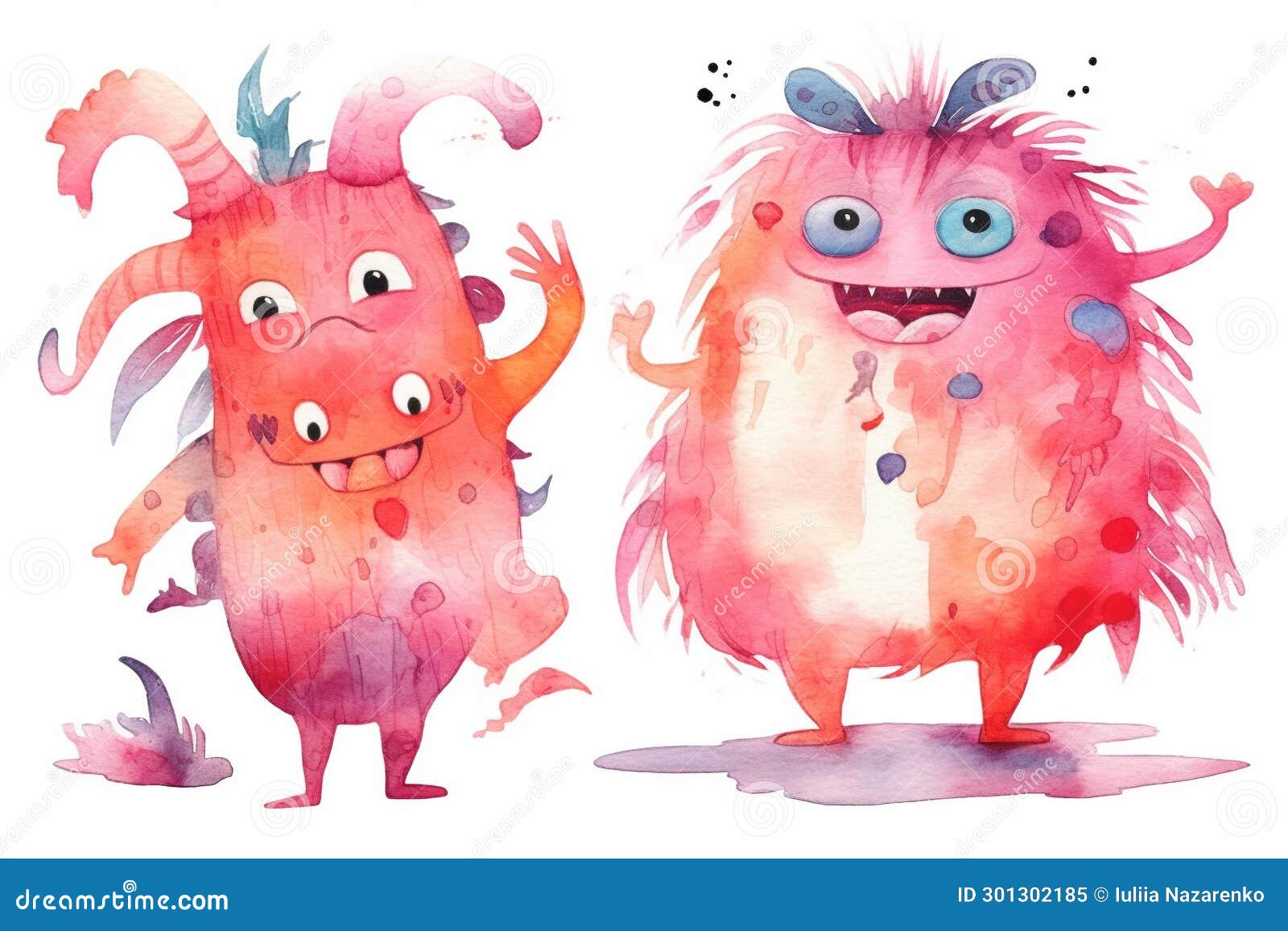 Monsters in Pink Colors in Watercolor Style. AI Generated Stock ...
