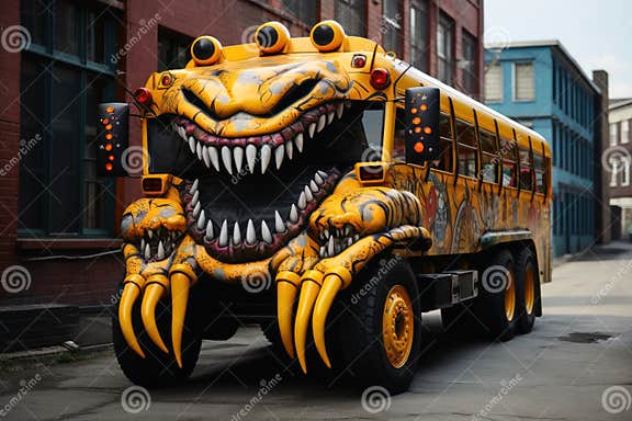 A Monstertruck Schoolbus in a City Stock Illustration - Illustration of ...