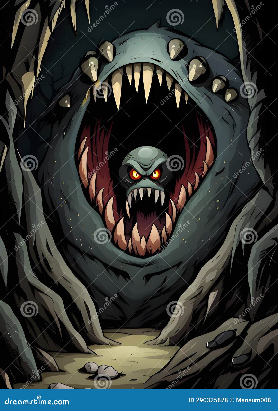 Monstro Assustador Na Caverna Ilustração Stock - Ilustração de fantasia ...
