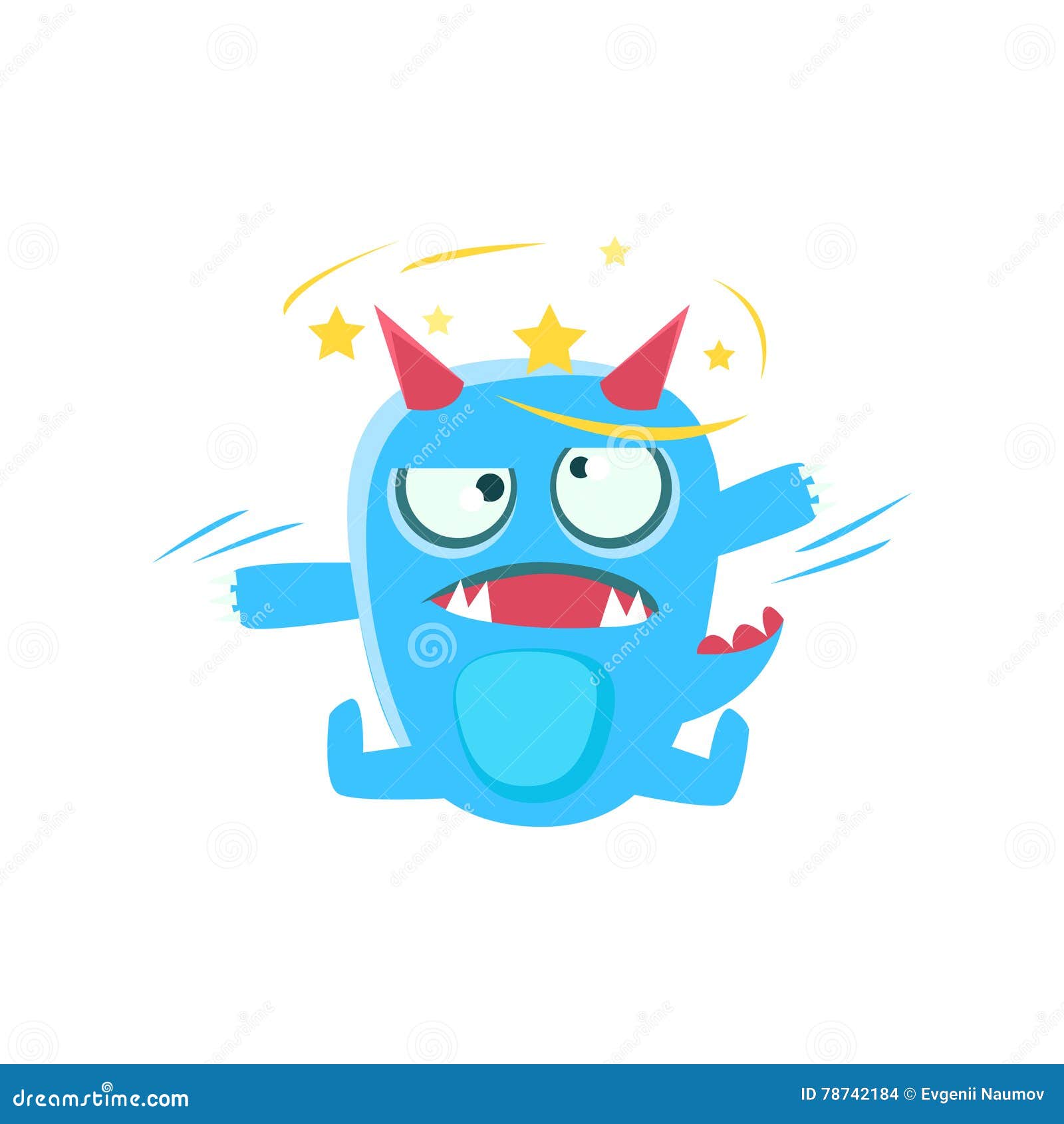 Monstro Azul Com Chifres E As Estrelas Pontudo Da Cauda Antes Dos Olhos ...