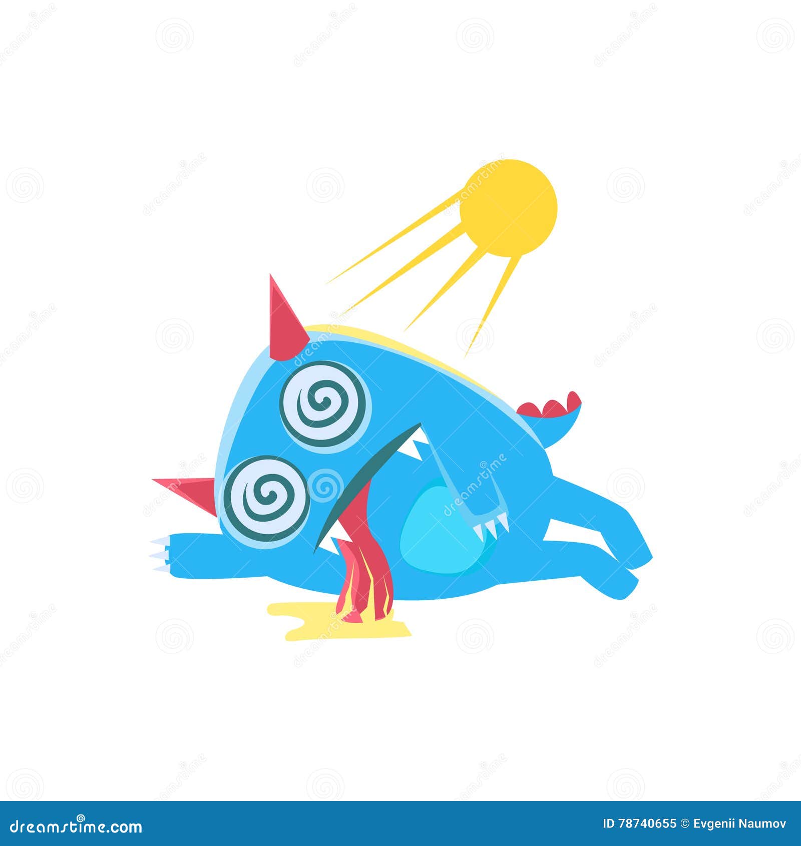 Monstro Azul Com Chifres E Calor Pontudo Stroken Da Cauda Ilustração do ...