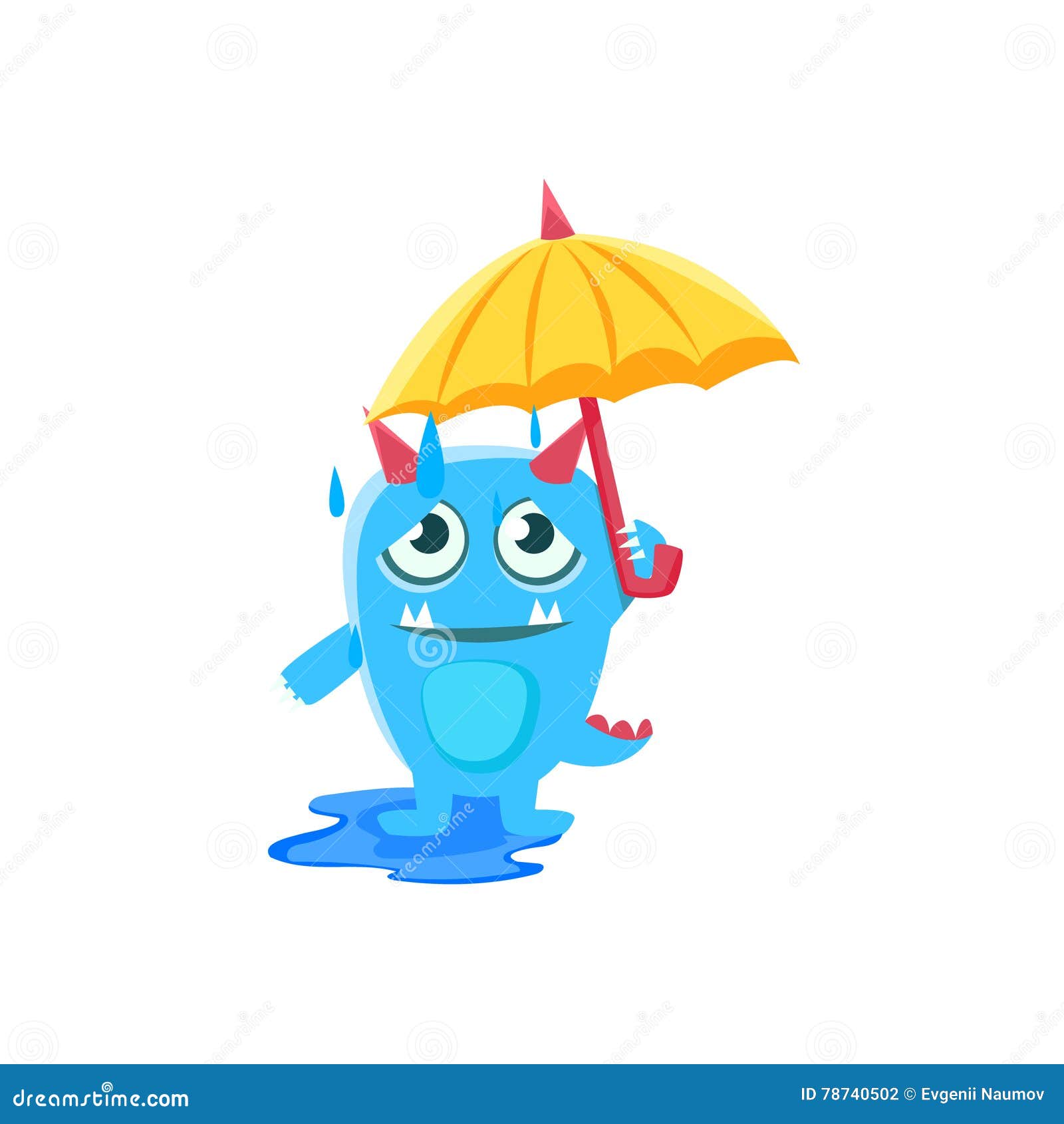 Monstro Azul Com Chifres E O Guarda-chuva Pontudo Da Cauda Sob a Chuva ...