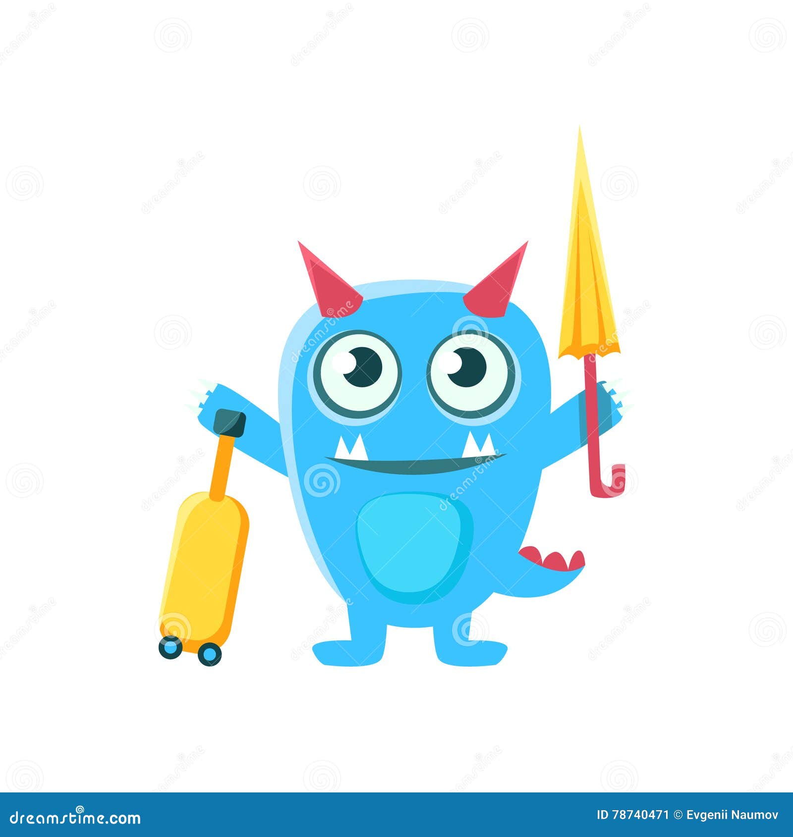 Monstro Azul Do Turista Com Chifres E a Cauda Pontudo Ilustração do ...