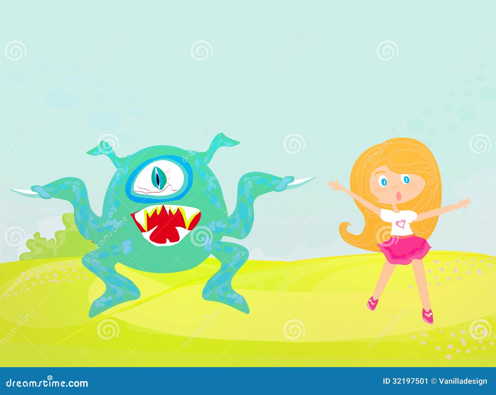 Monstro e menina ilustração do vetor. Ilustração de horror - 32197501