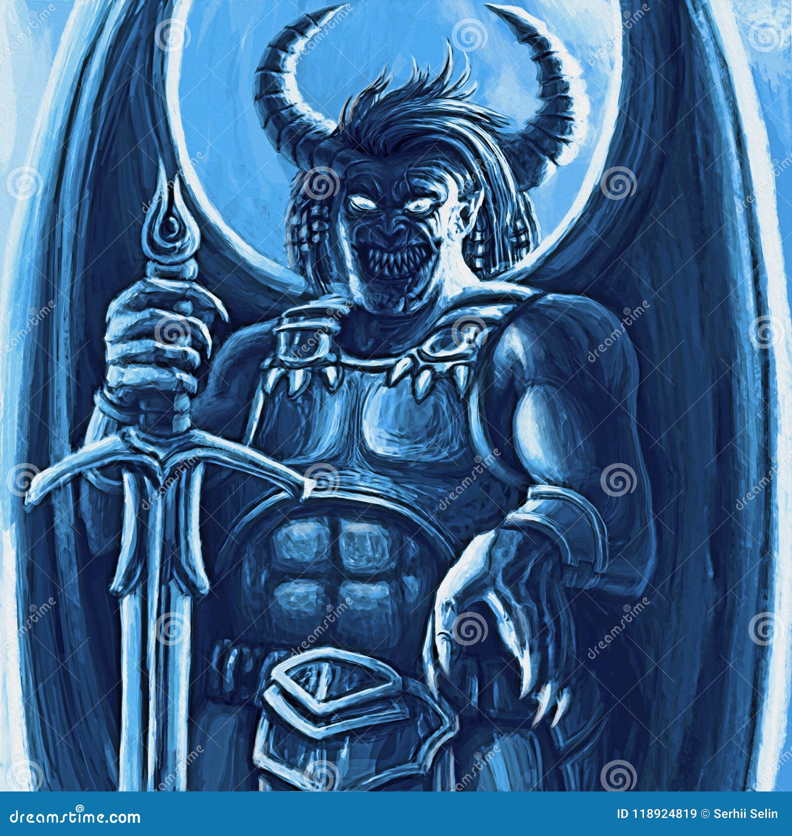 Monstro Voado Feio Na Armadura Com Espada Grande Ilustração Stock ...