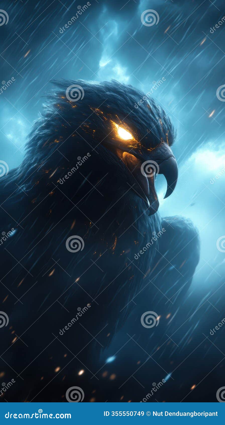 Monstrous Bird with Glowing Feathers and Sharp Talons Stock ...