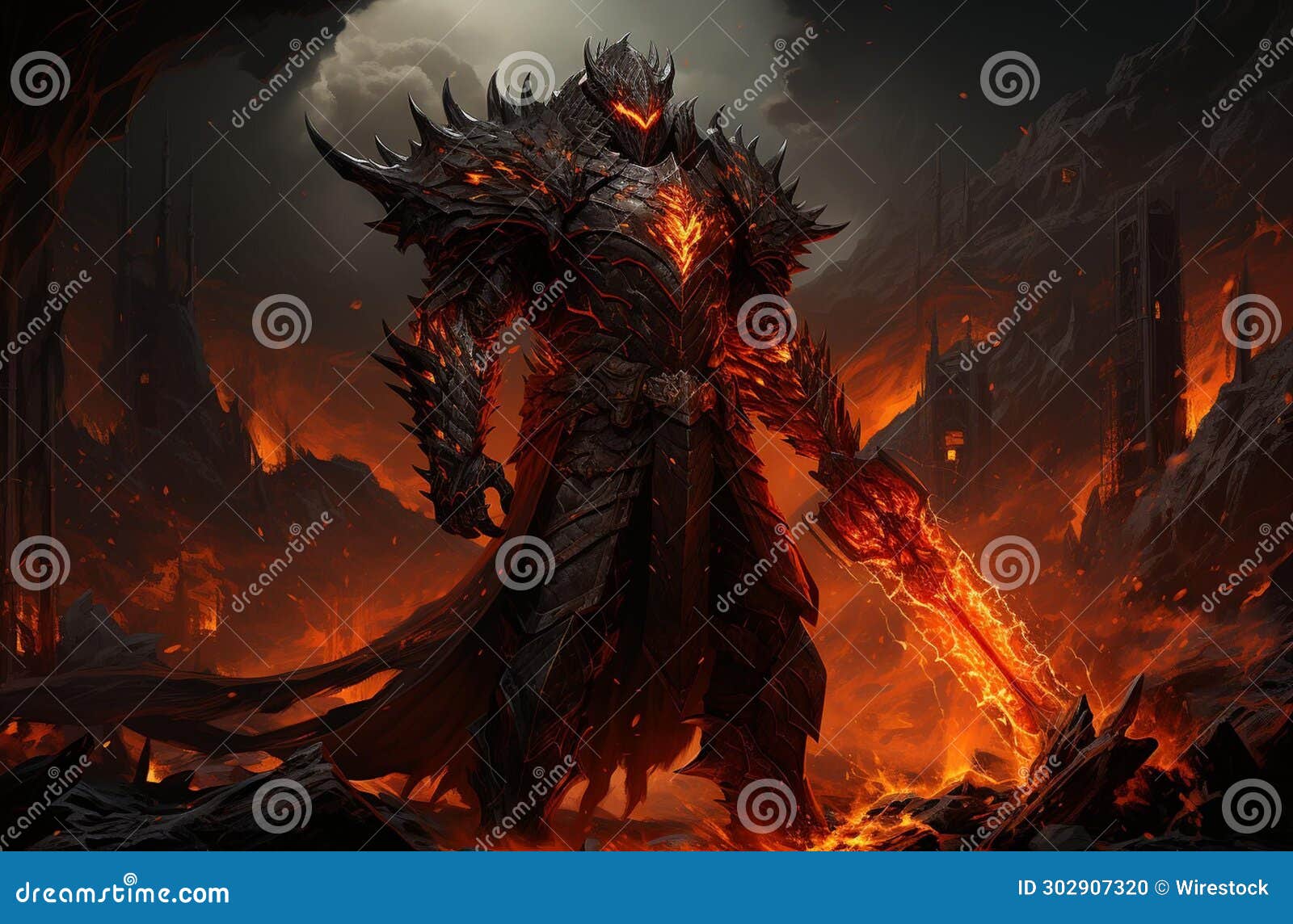 Monstrous Creature Traversing a Cave Filled with Fiery Flames, AI ...