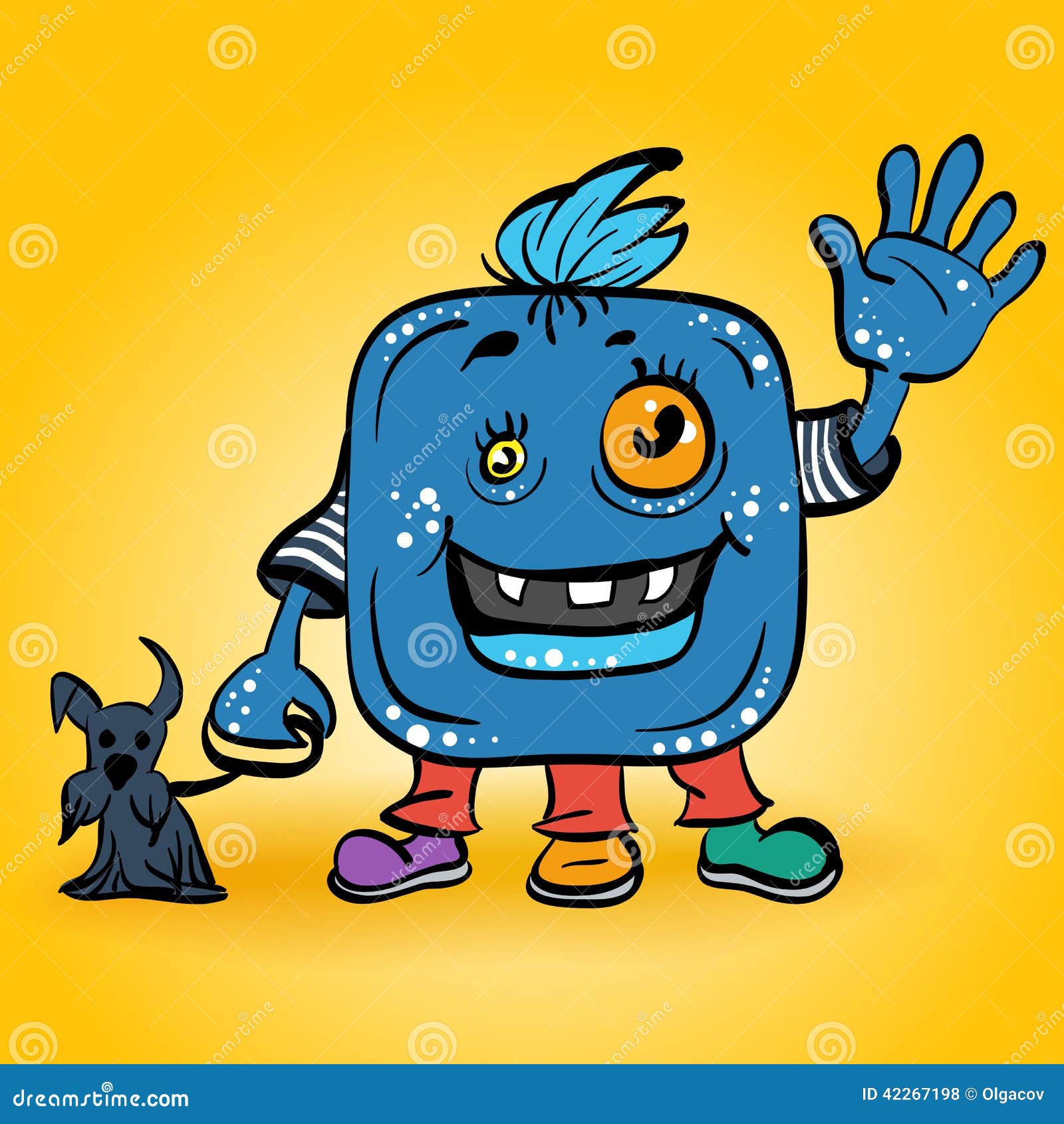 Monstruo Azul Sonriente De La Historieta Del Vector Ilustración del ...
