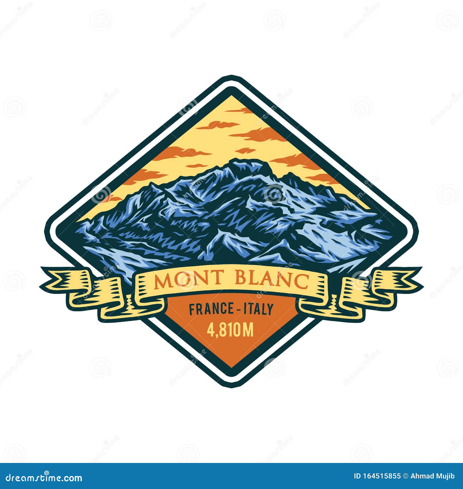 Mont Blanc, Hand Drawn Line with Digital Color, Vector Illustration ...