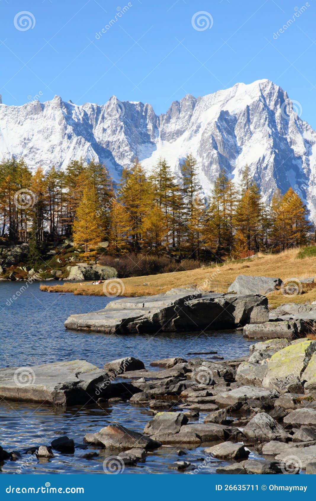 Mont Blanc and lake Arpy stock image. Image of scenic - 26635711