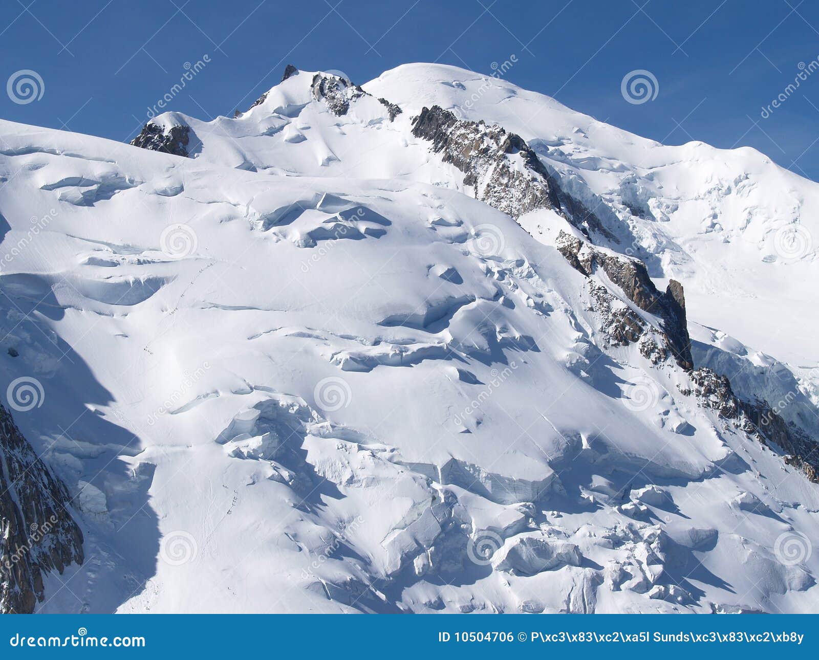 Mont Blanc Summit with People Climbing To the Top Stock Photo - Image ...