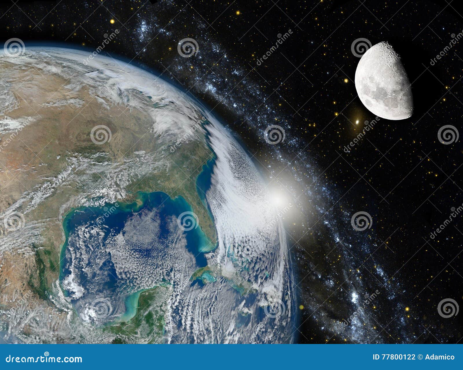Montage of the Earth, the Galaxy and the Moon. Elements of this Stock ...