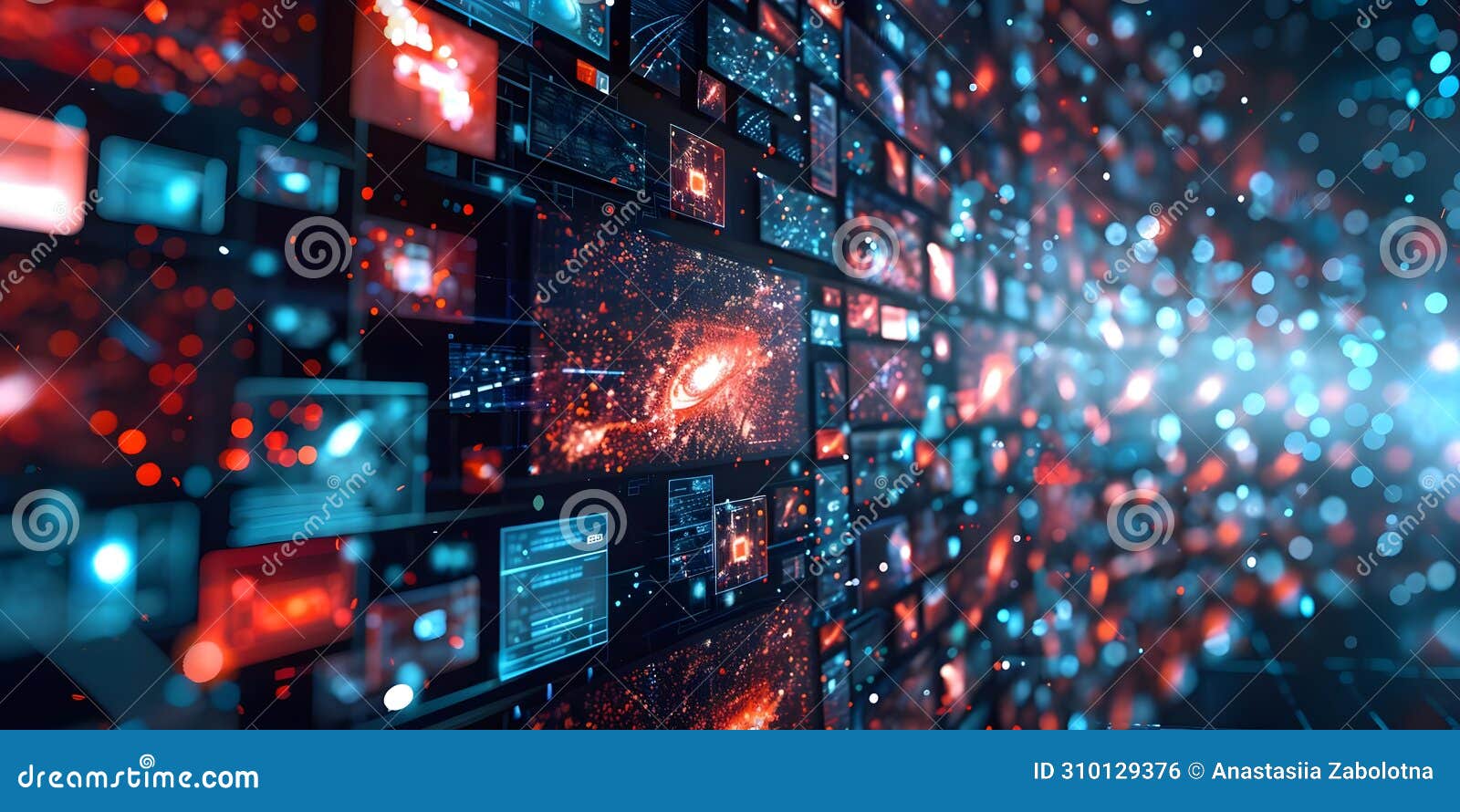 Montage of Screens Showing Various Digital Media in a Tech Setting ...