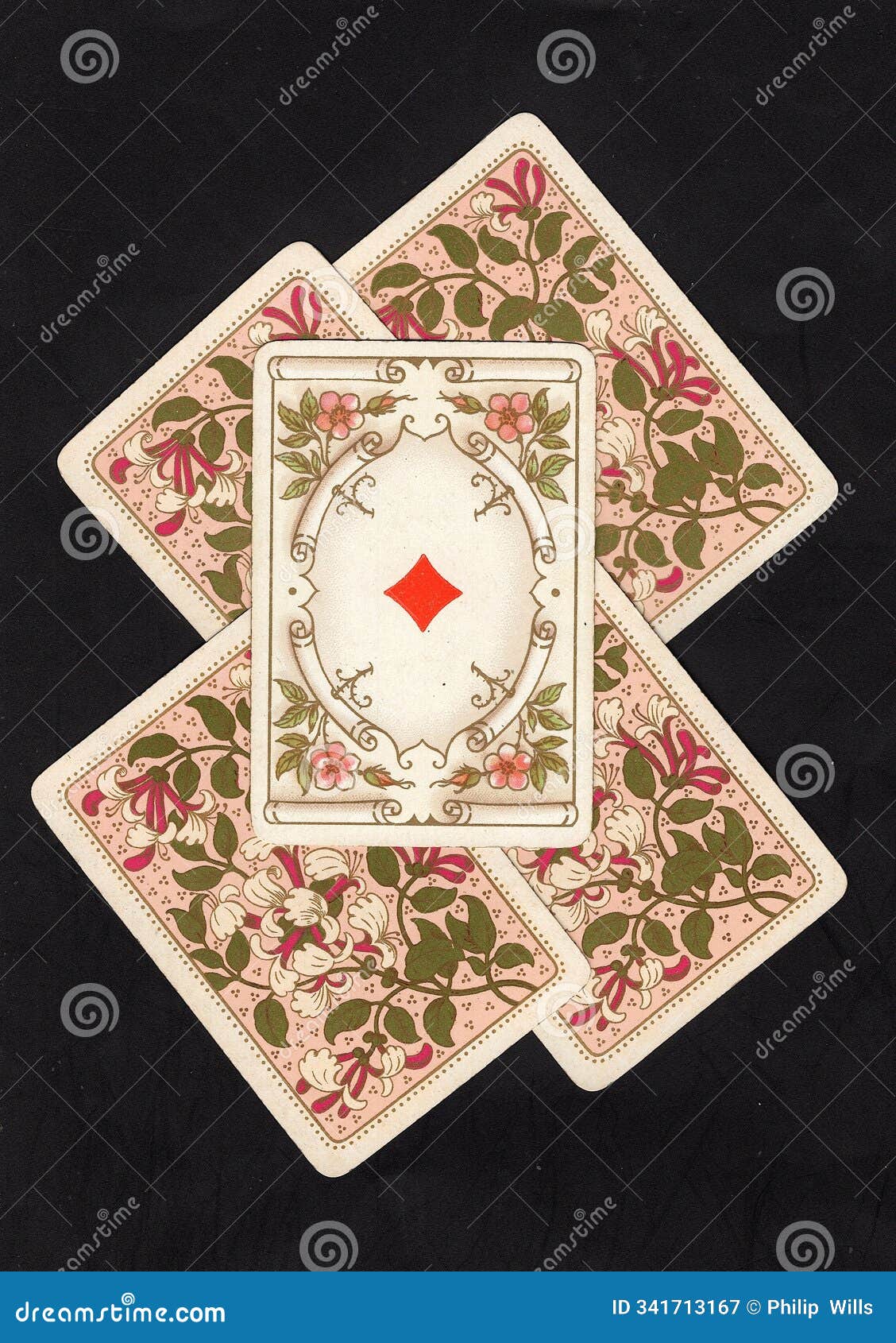 A Montage of Vintage Playing Card Backs with One Card Revealed. Stock ...