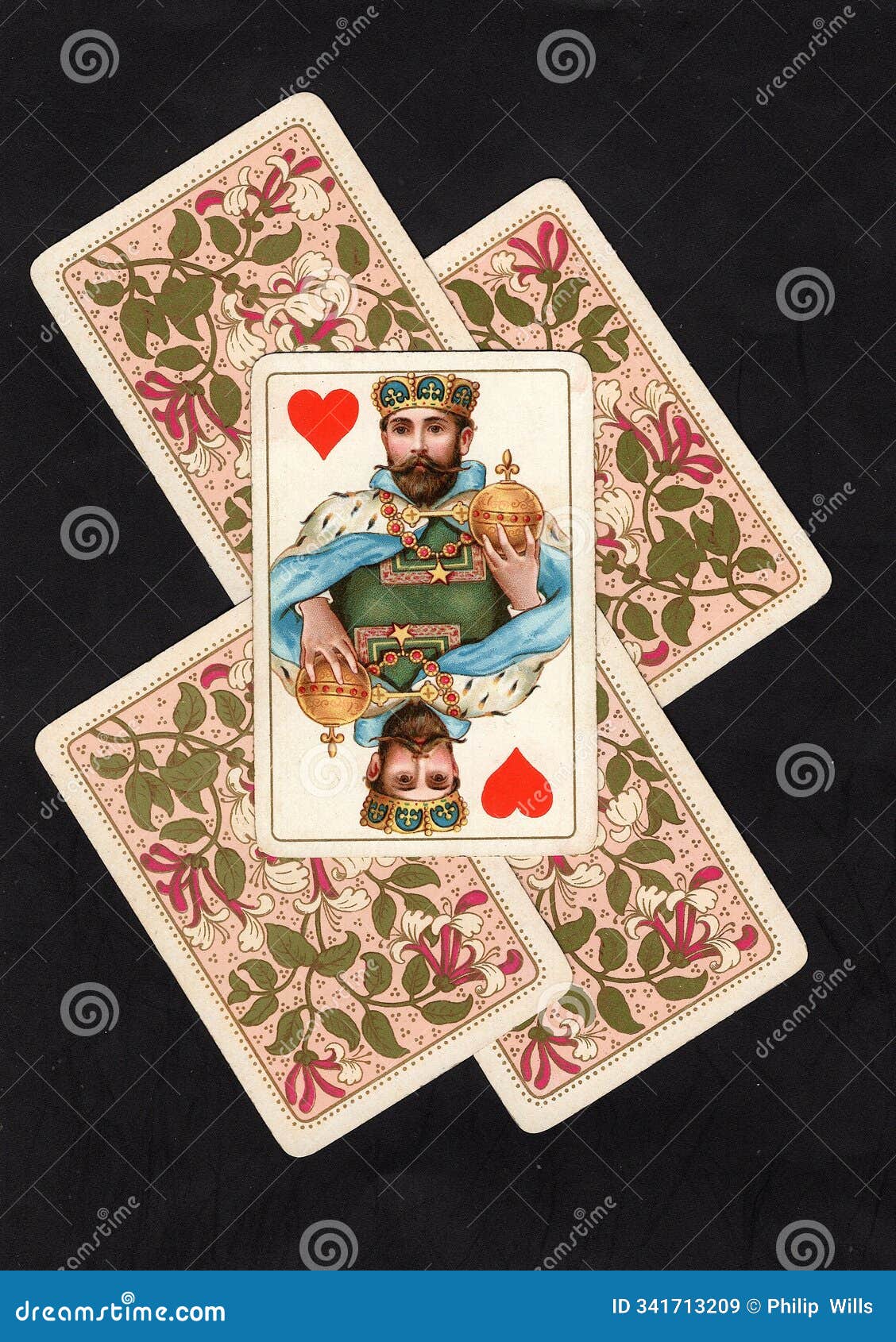 A Montage of Vintage Playing Card Backs with One Card Revealed. Stock ...