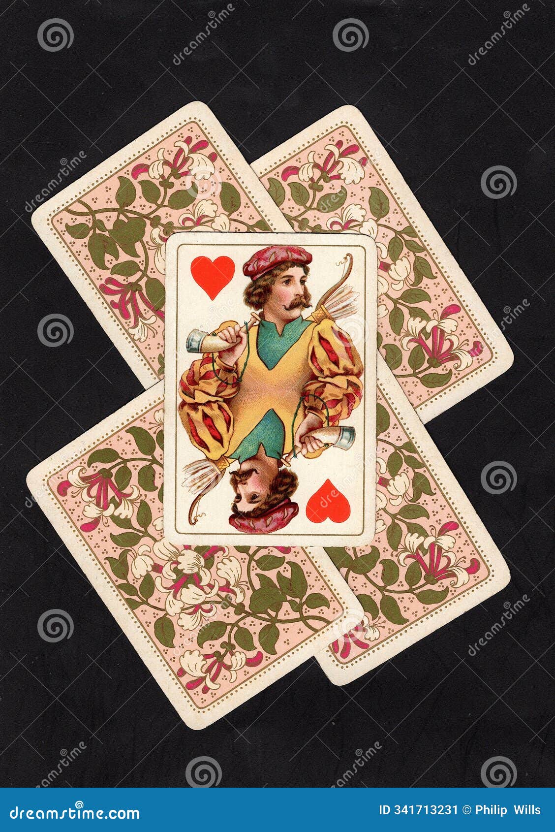 A Montage of Vintage Playing Card Backs with One Card Revealed. Stock ...