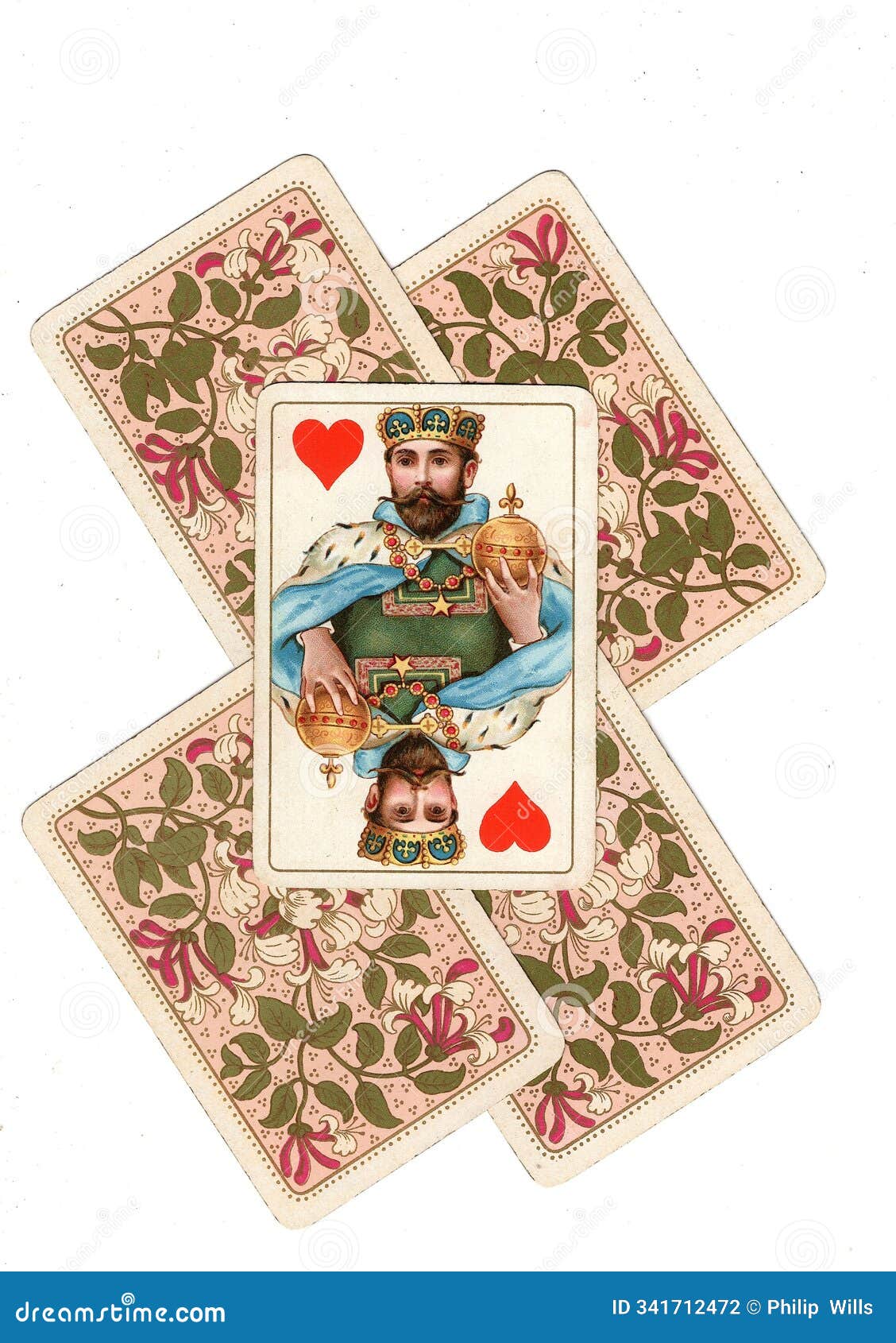 A Montage of Vintage Playing Card Backs with One Card Revealed. Stock ...