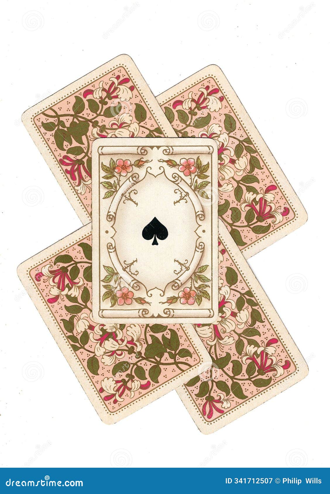 A Montage of Vintage Playing Card Backs with One Card Revealed. Stock ...