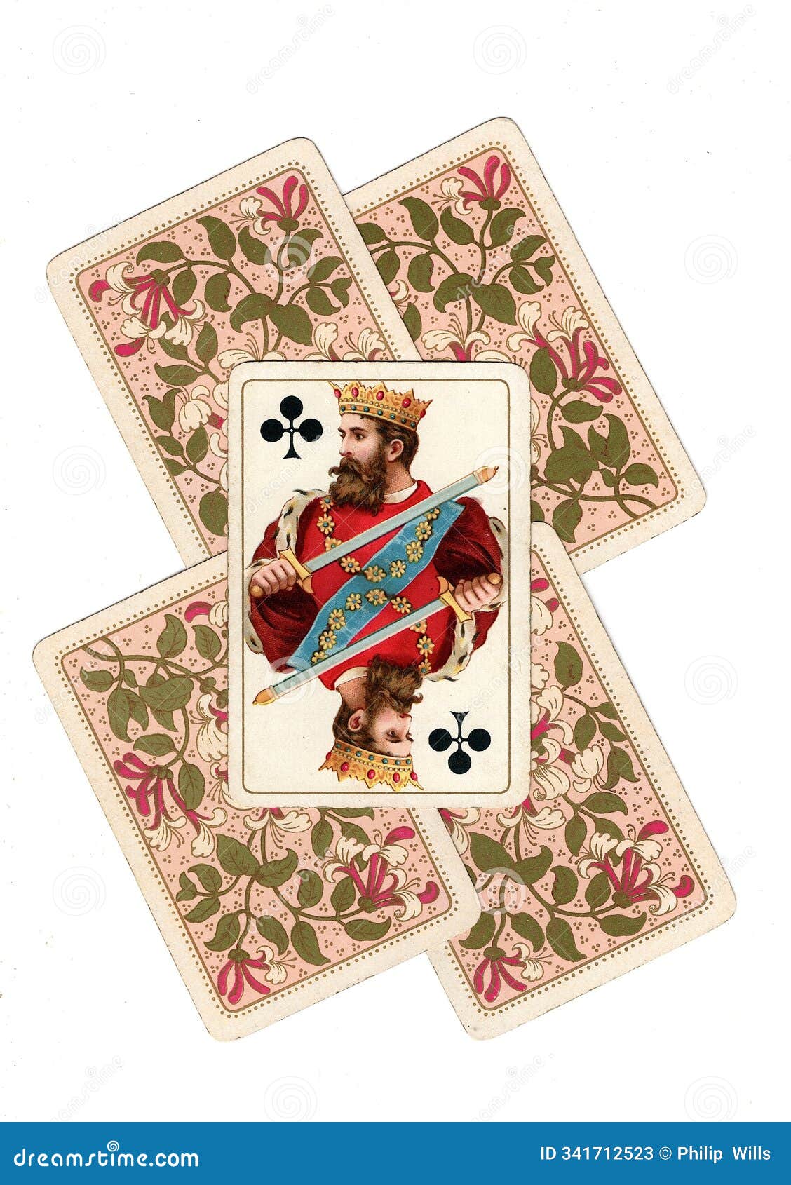 A Montage of Vintage Playing Card Backs with One Card Revealed. Stock ...