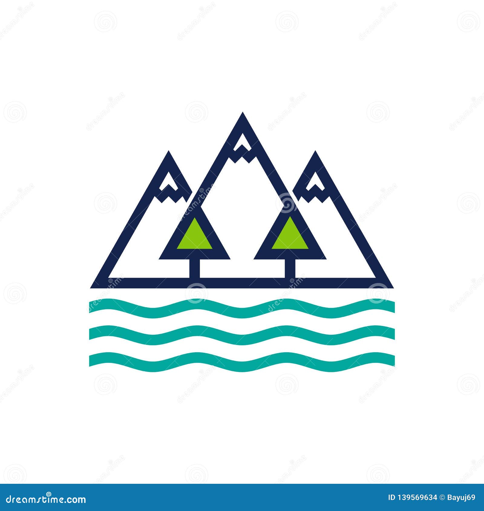 Montagna, Foresta Ed Oceano Logo Design Template Illustrazione ...