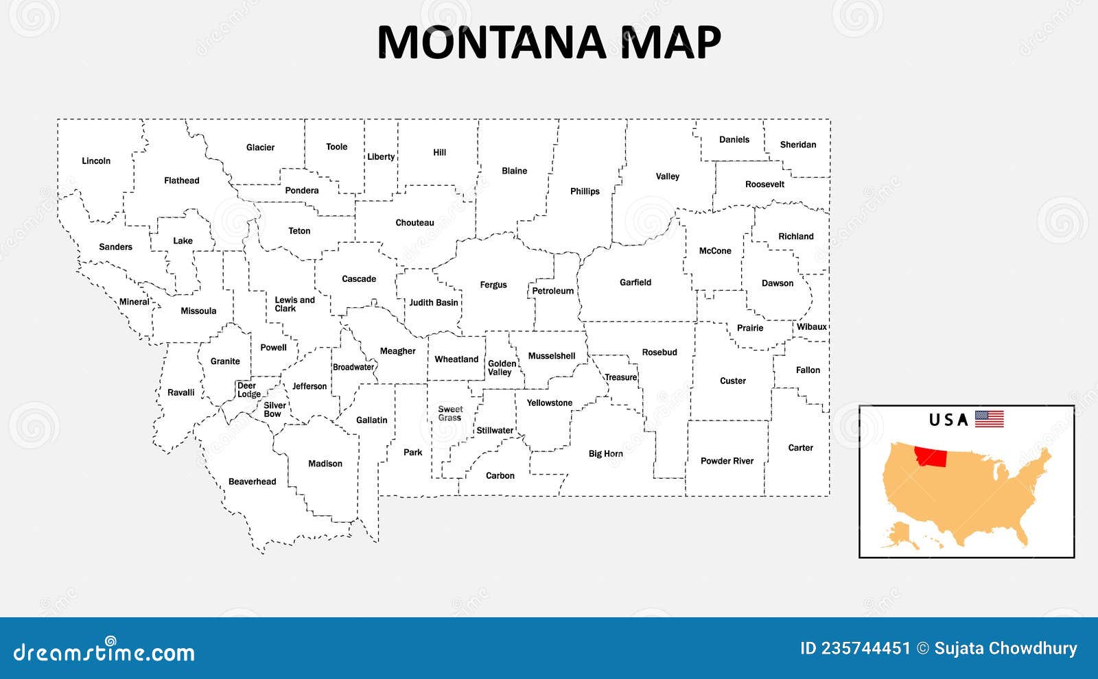 Montana Map. State And District Map Of Montana. Administrative Map Of ...