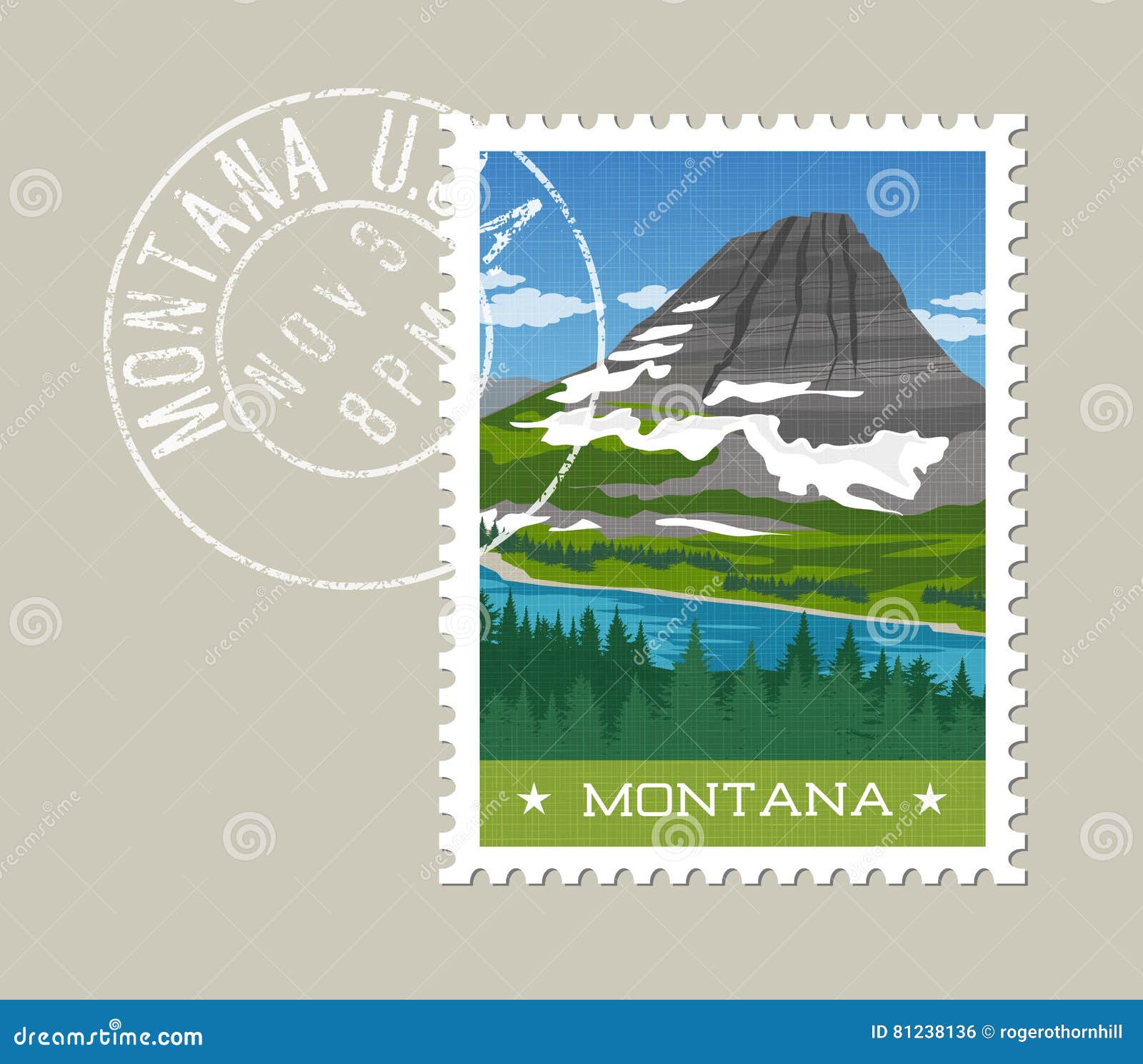 Montana Mountains, River and Forest. Stock Vector - Illustration of ...