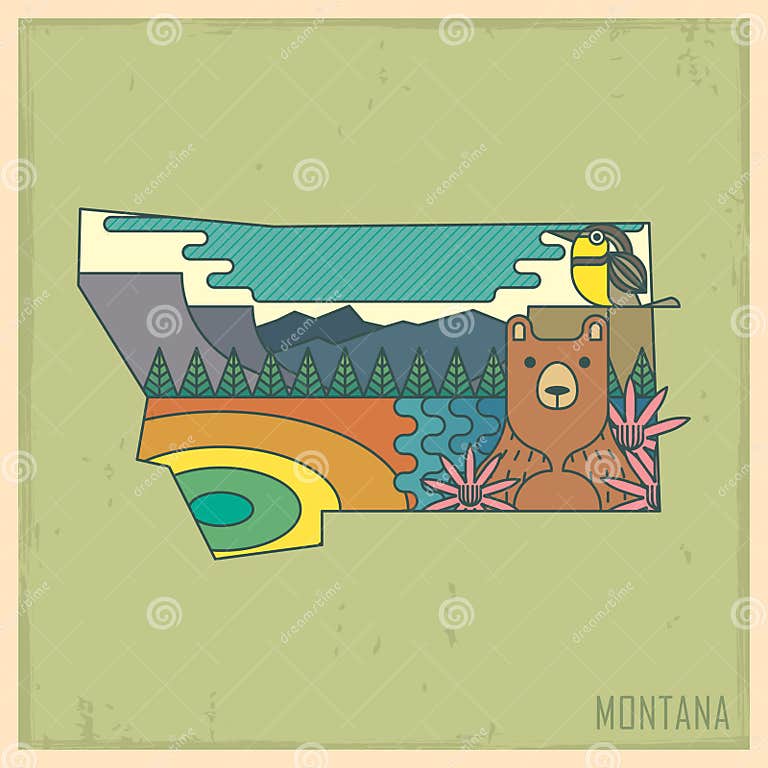 Montana State Map Vector Illustration Decorative Design Stock Vector Illustration Of America