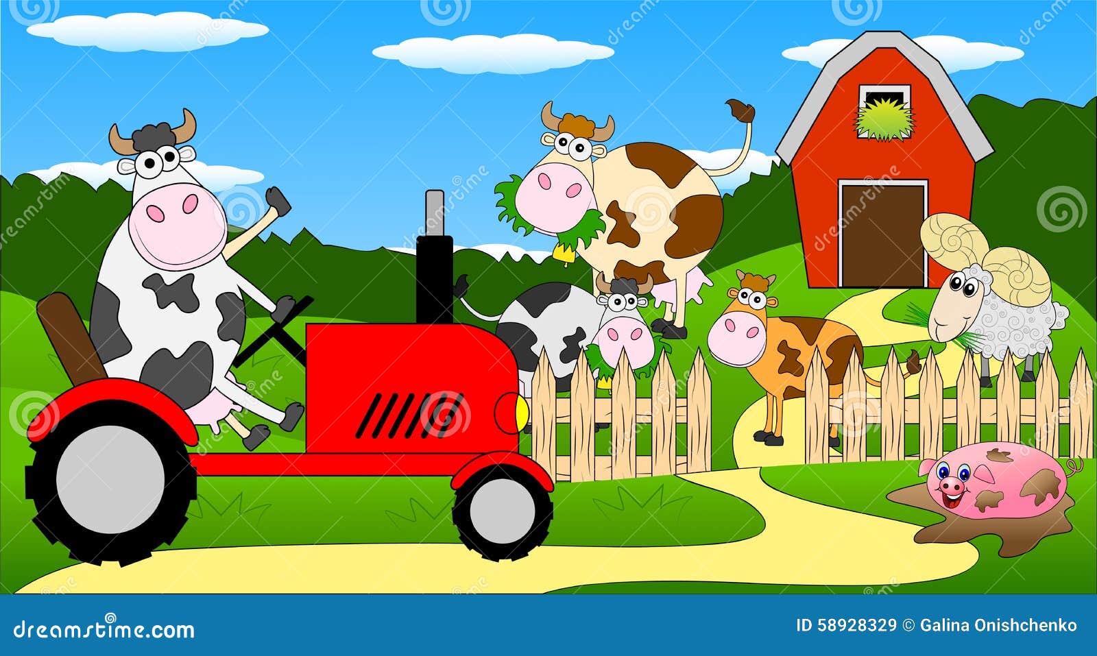 Montar a Caballo De La Vaca En Un Tractor Ilustración del Vector ...