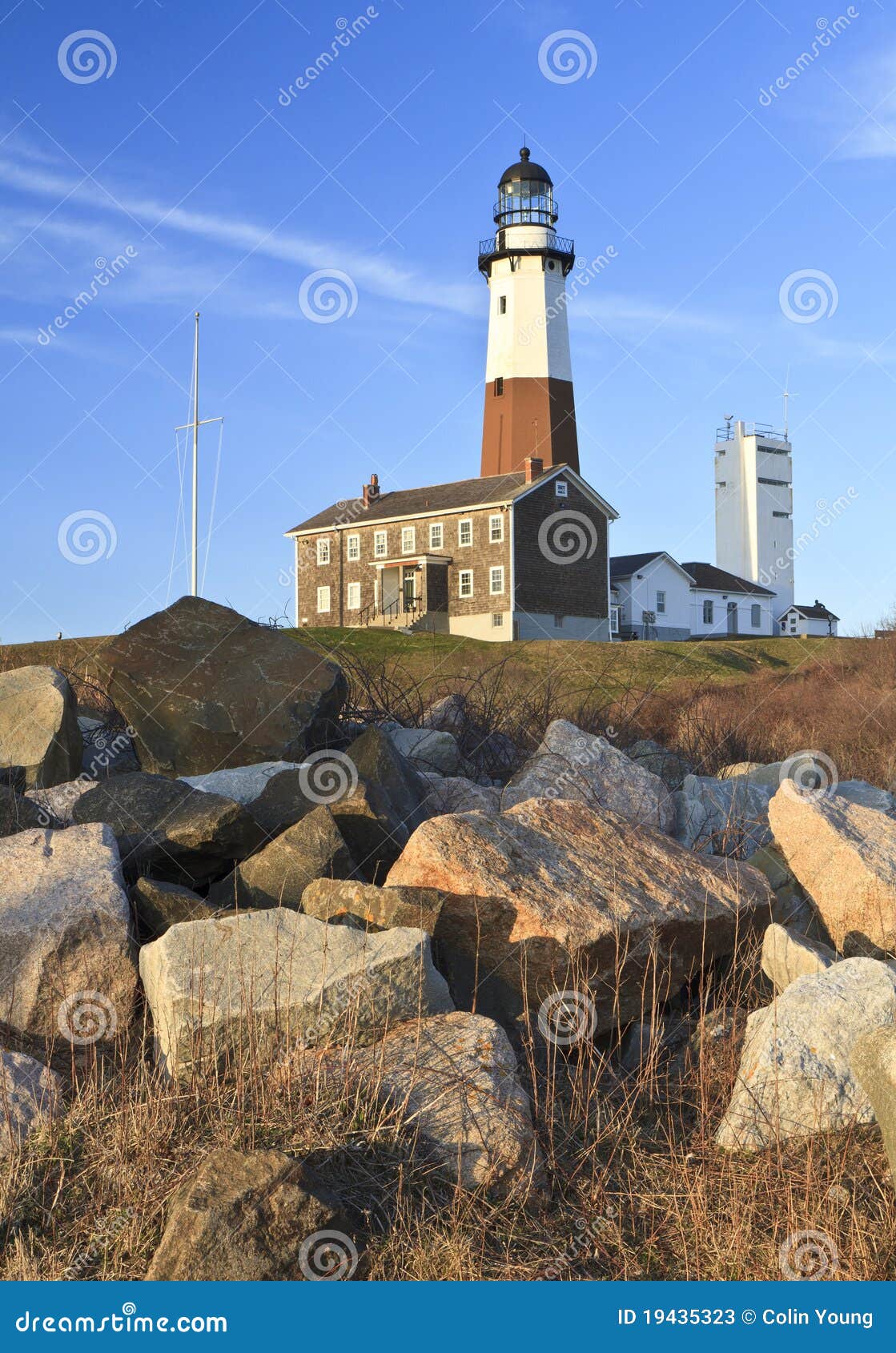 Montauk Lighthouse Boulders Vertical Stock Image - Image of beacon ...