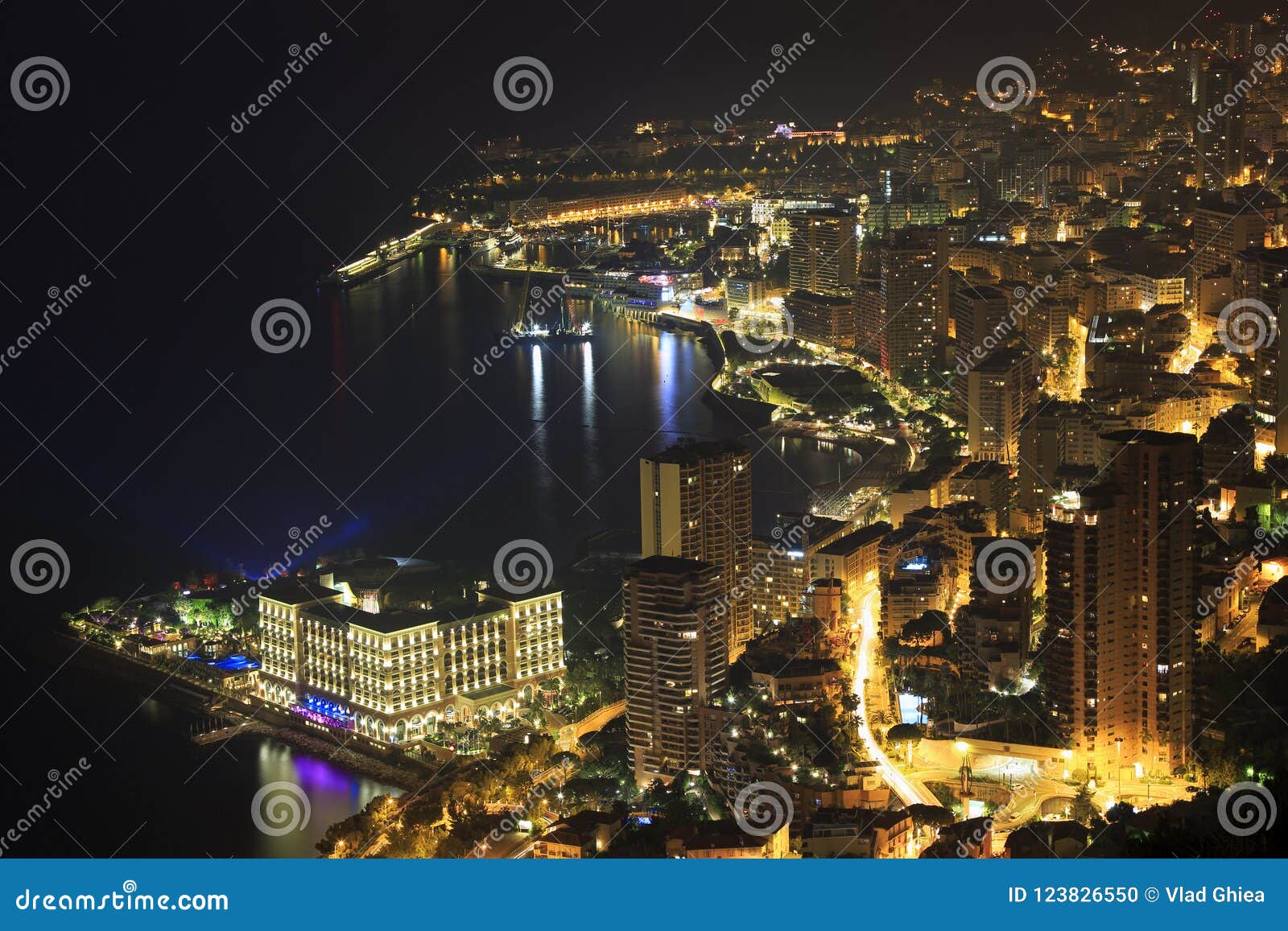 Monte Carlo Illuminated at Night in Monaco Stock Photo - Image of boats ...