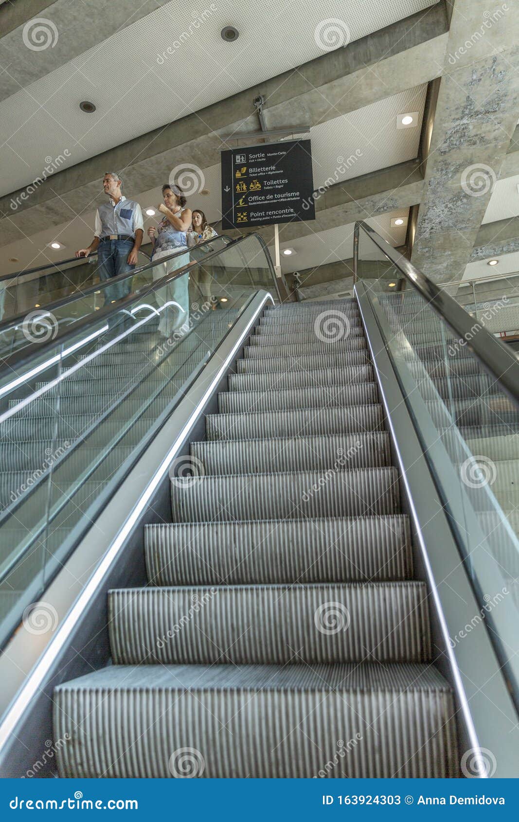 Monte Carlo, Monaco, 05/05/2019: Escalator at the Train Station Station ...