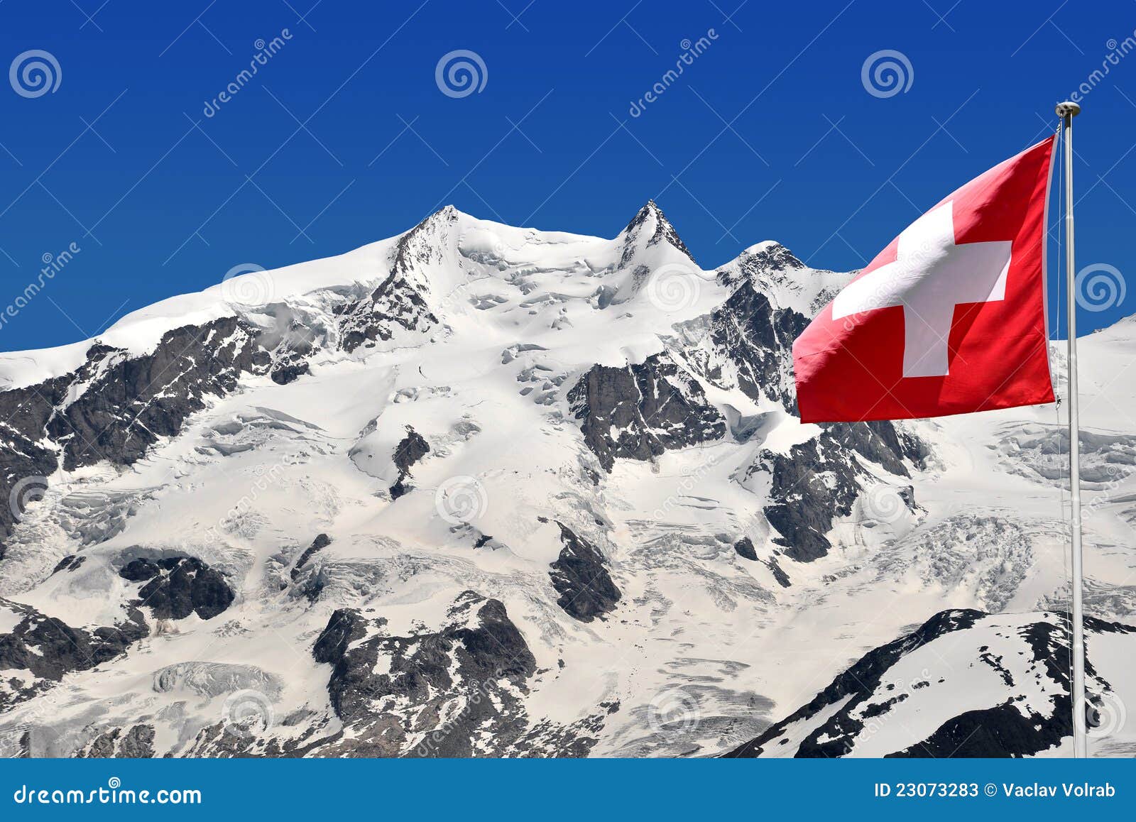 Monte Rosa with Swiss Flag - Swiss Alps Stock Image - Image of high ...