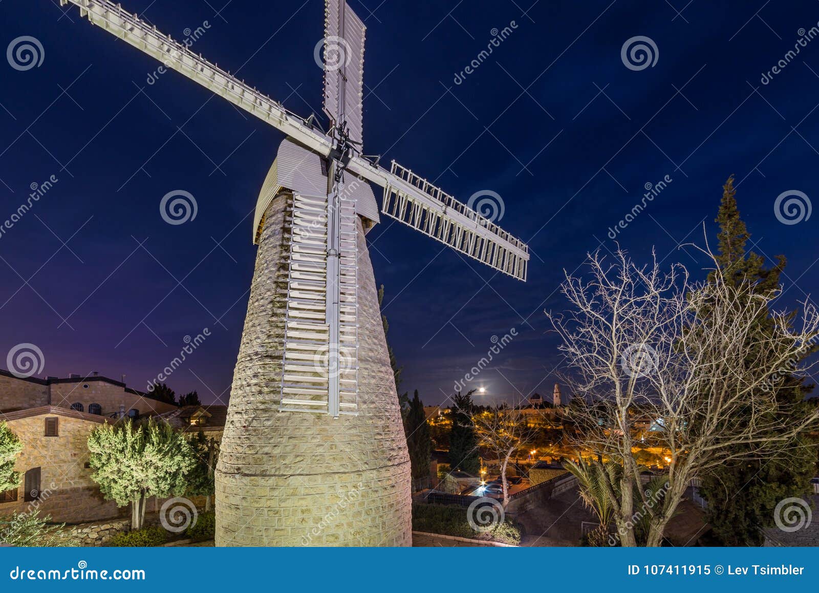 Montefiore Windmill in Jerusalem Stock Image - Image of yemin, holy ...