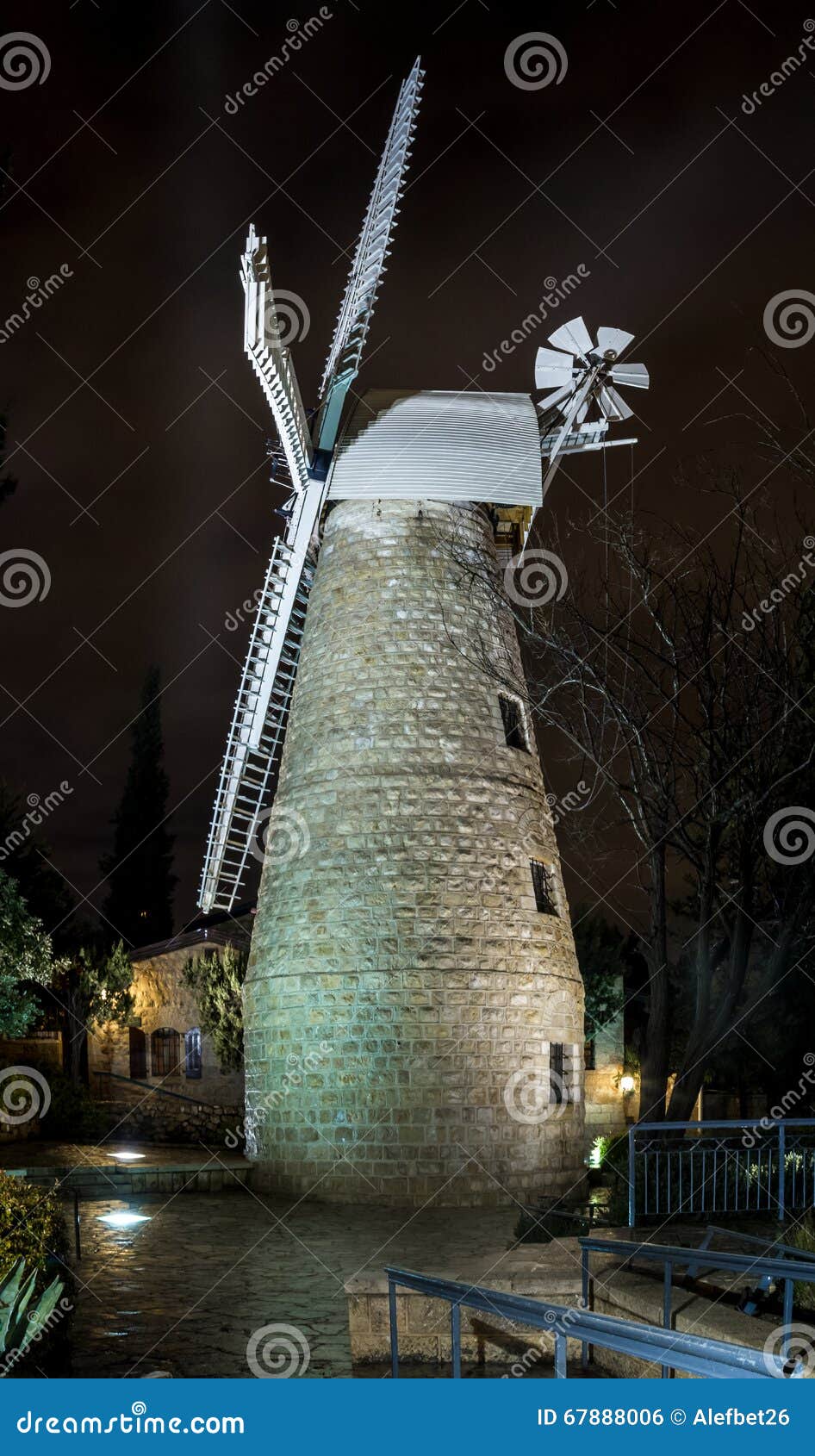 Montefiore Windmill at Night, Jerusalem Stock Photo - Image of museum ...