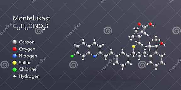 Montelukast Molecule 3d Rendering, Flat Molecular Structure with ...