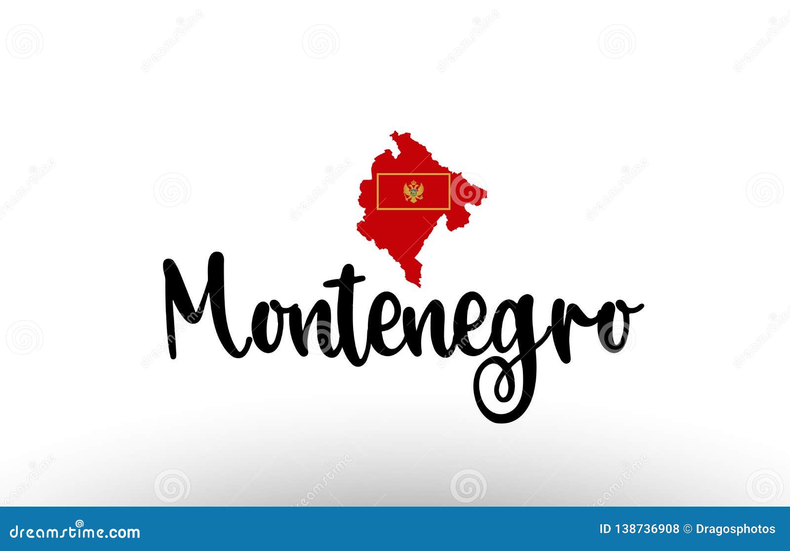 Montenegro Country Big Text With Flag Inside Map Concept Logo Stock