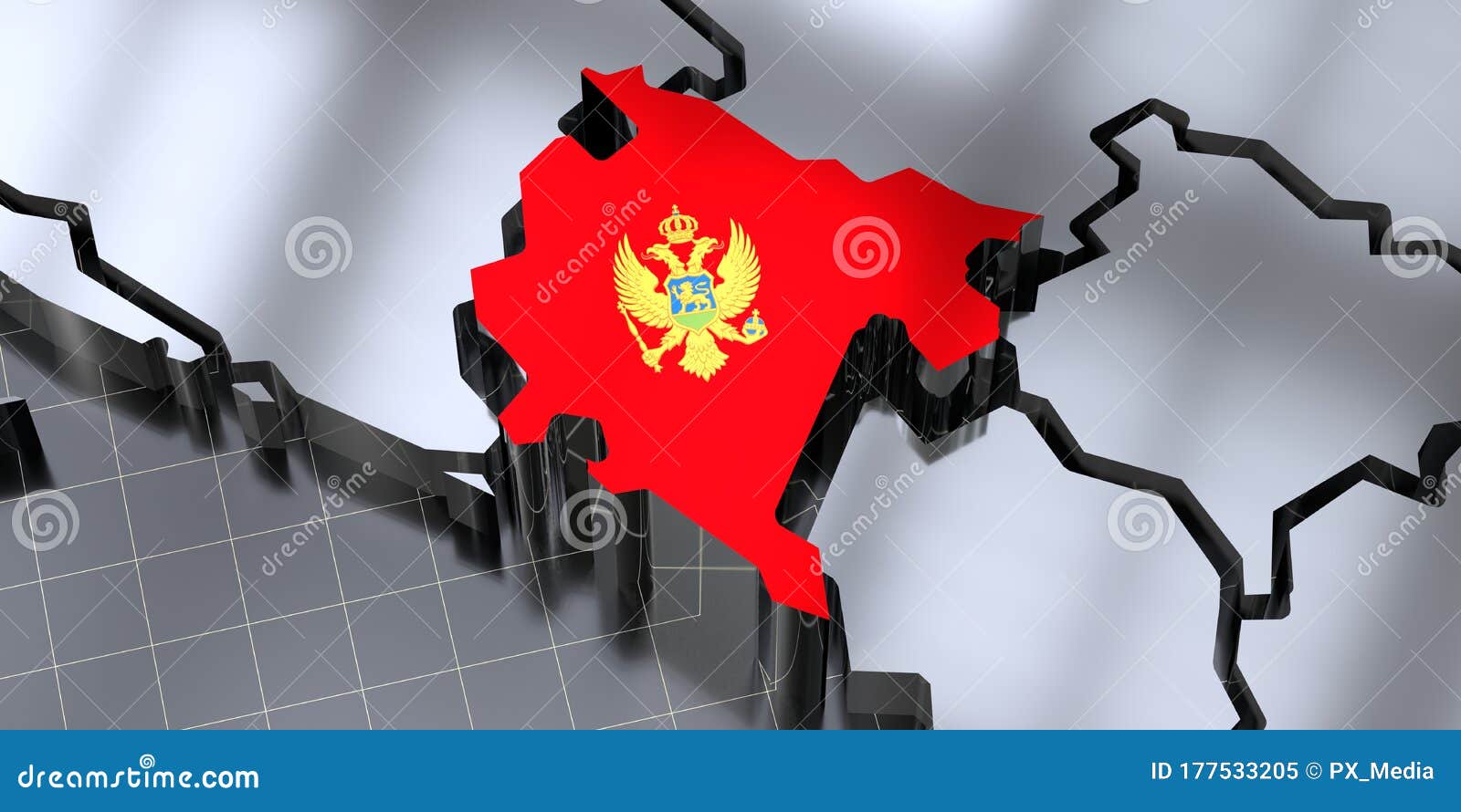 Montenegro - Country Borders and Flag Stock Illustration - Illustration ...