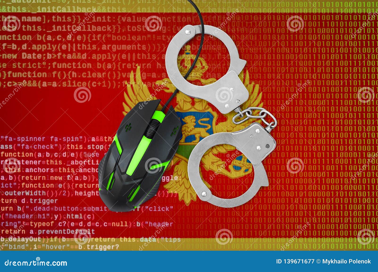 Montenegro Flag and Handcuffed Computer Mouse. Combating Computer Crime ...